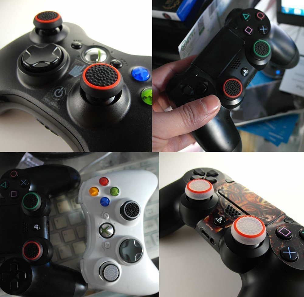 Silicone Thumb Stick Grip Cap Joystick Thumbsticks Caps Cover for PS4 Xbox One PS3 Xbox 360 PS2 Game Controllers - White w/Blue