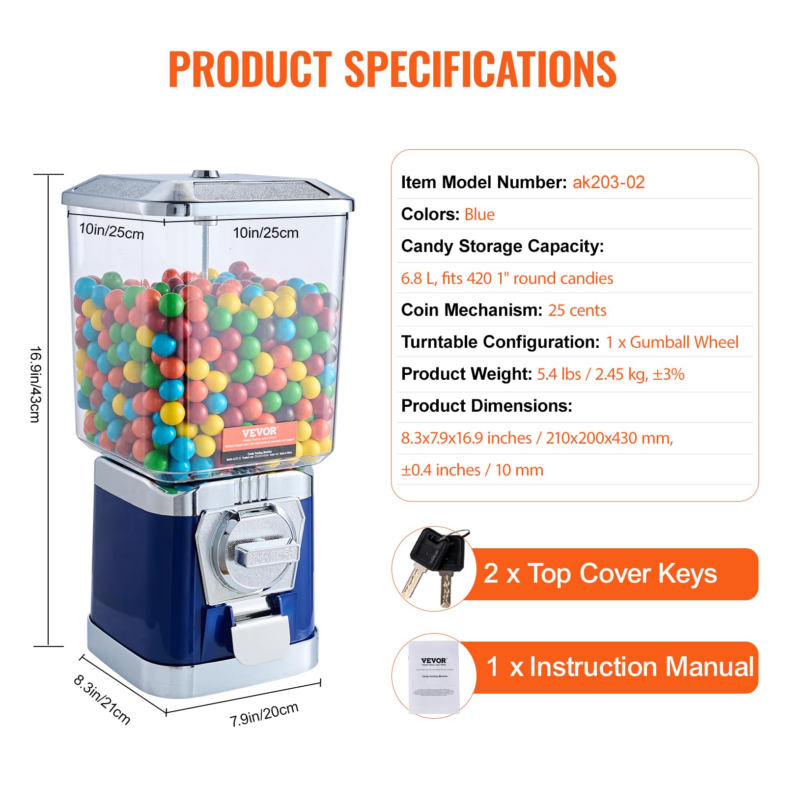 VEVOR Vending Machine, Classic Gumball Bank, Huge Load Capacity Candy Gumball Machine, Mini Vending Machines, Gumball Dispenser Machine for Kids, Perfect for