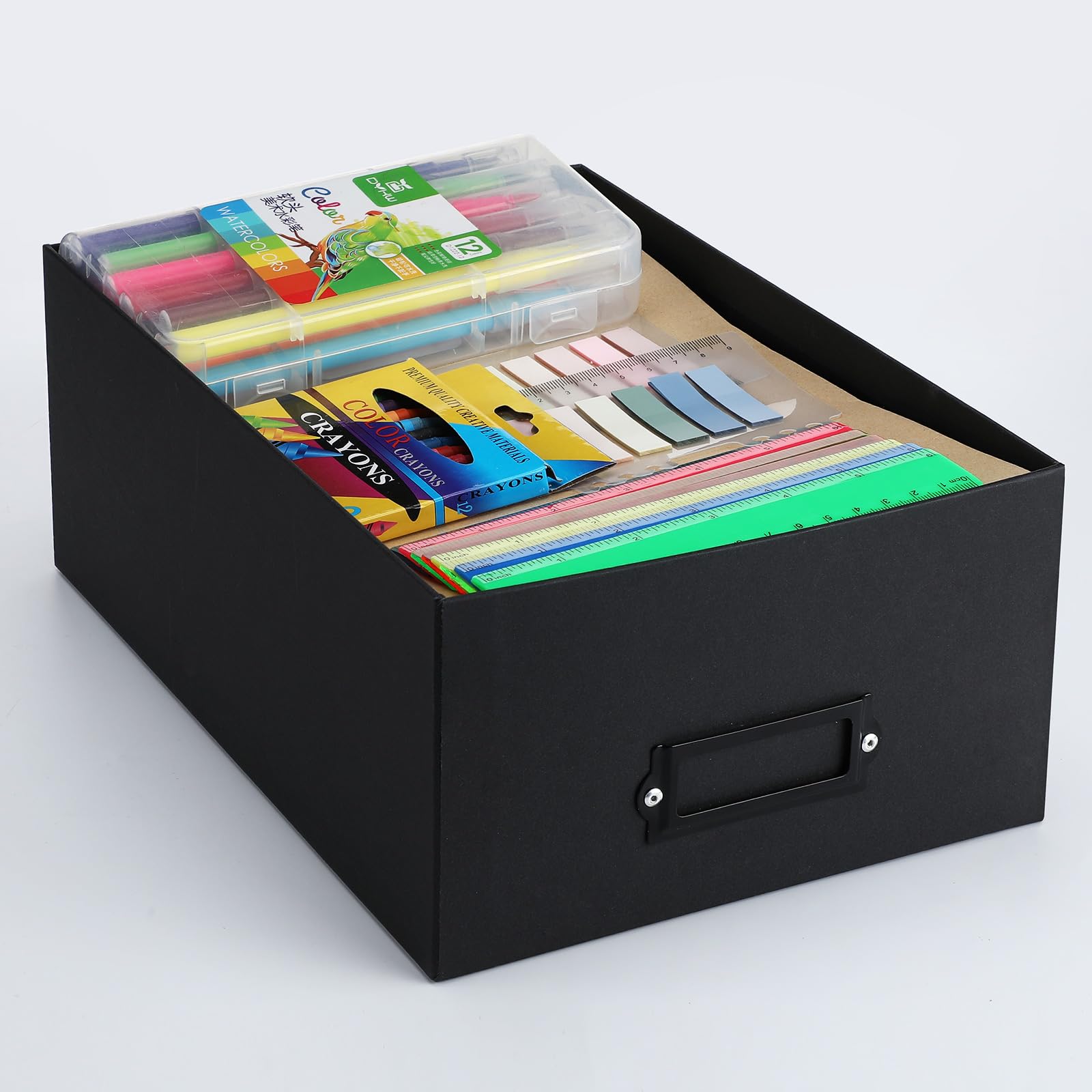 Teling 12 Pack Photo Storage Boxes Nesting Picture Organizers Bulk Scrapbook Storage with Lids for Photos Toys Files Clothes (Black)