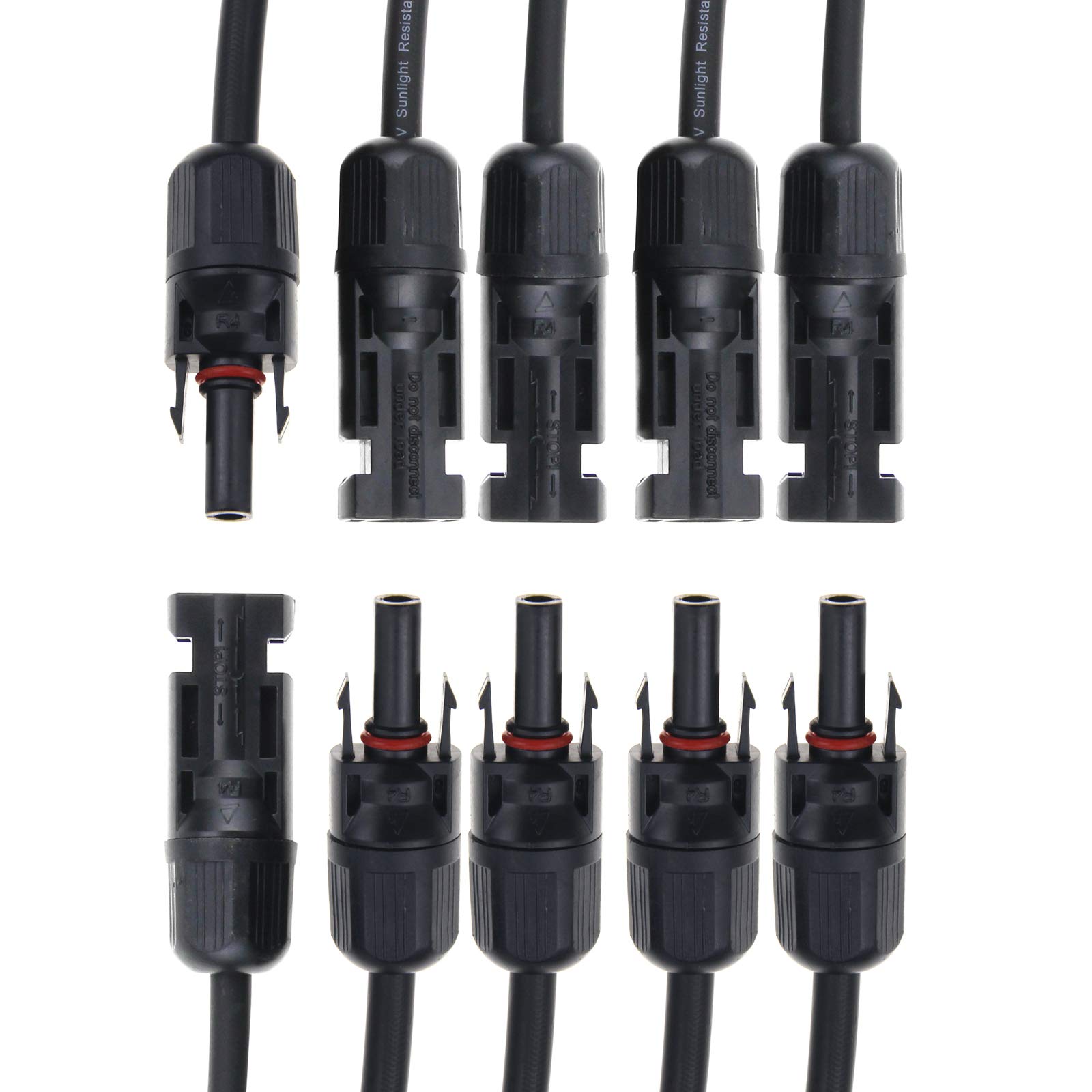 ZOOKOTO Solar Connector Y Branch 1 to 4 5-Way Connector Adapter Splitter Combiner Parallel Adapter Cable Wire Plug Tool Kit for Solar Panel 1 Pair（M/FFFF and F/MMMM）