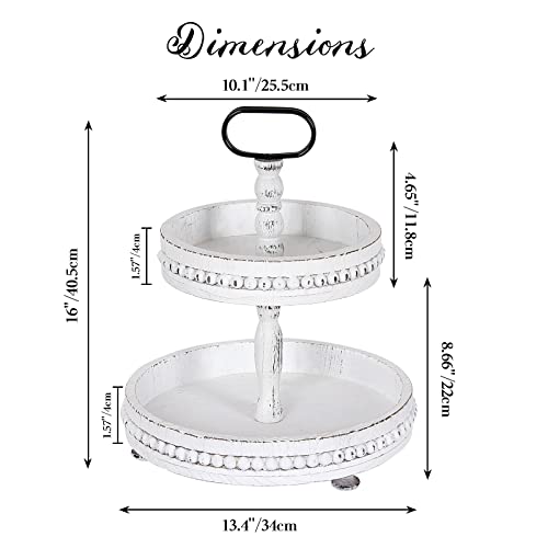 Tiered Tray Decor,Lazy SusanTurntable Organizer, Decorative Trays Farmhouse Two Rotating Tiered Tray Brown/White Tiered Serving Tray Wood Tray (Brown) (White)