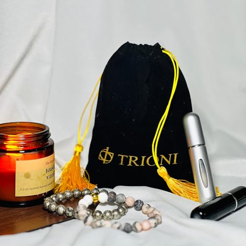 TRIONI Women's Fragrances Perfume Gift Sets, YSL Black Opium 1.6 Ounce Eau de Parfum for Women, Mini Refillable Atomizer Perfume Spray, Lava Stone Diffuser Beaded Bracelets and Velvet Drawstring Pouch