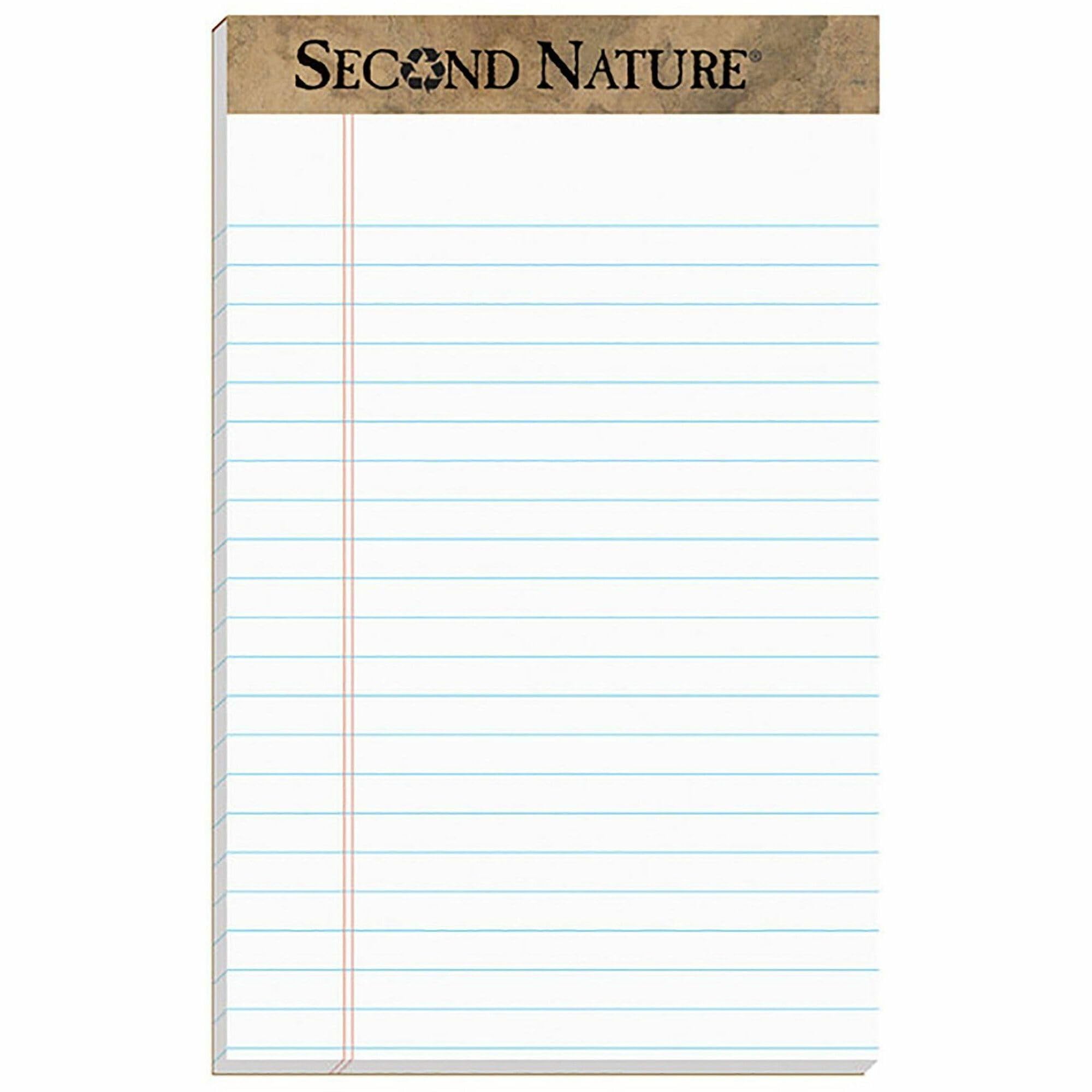 TOPS 74830 Second Nature Recycled Pads, Lgl/Margin Rule, 5 x 8, White, 50 Sheets (Pack of 12)