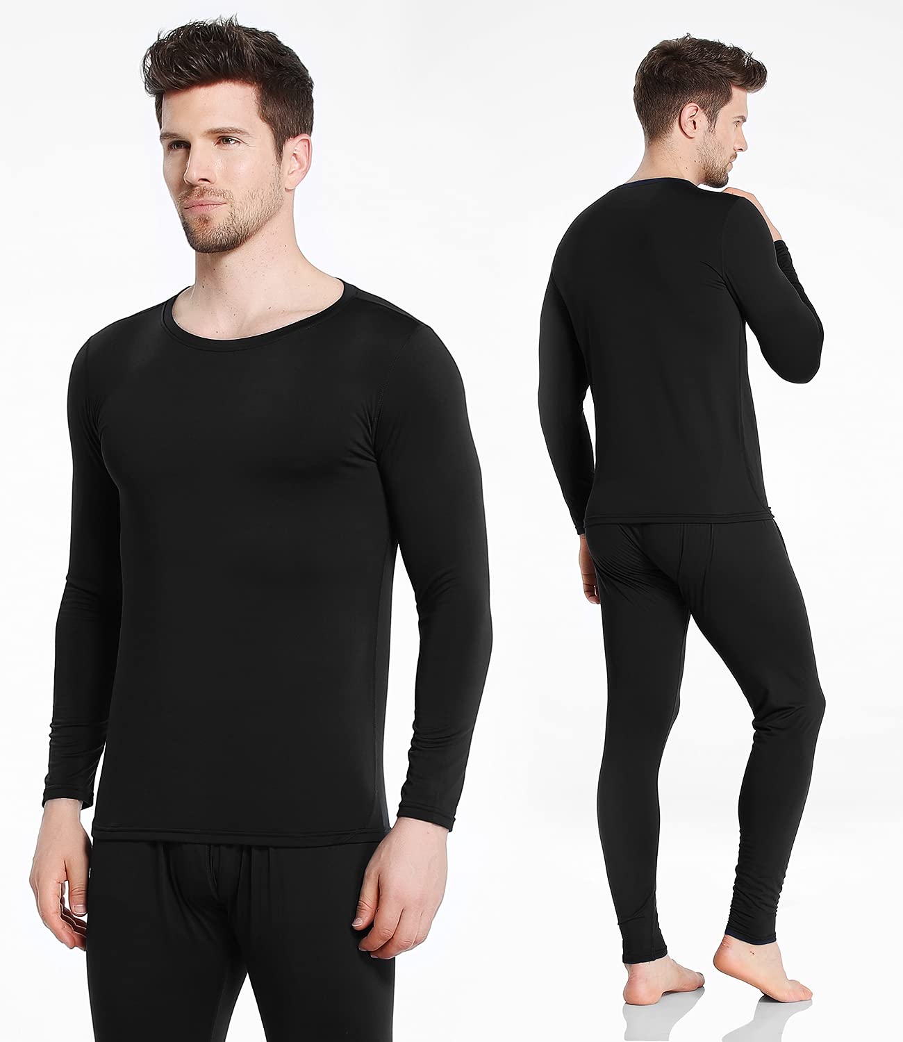 TEEPIRE Mens Thermal Underwear Set with Lightweight Ultra Soft Fleece Lined,Long John Set, Skiing Base Layer (Large) Black