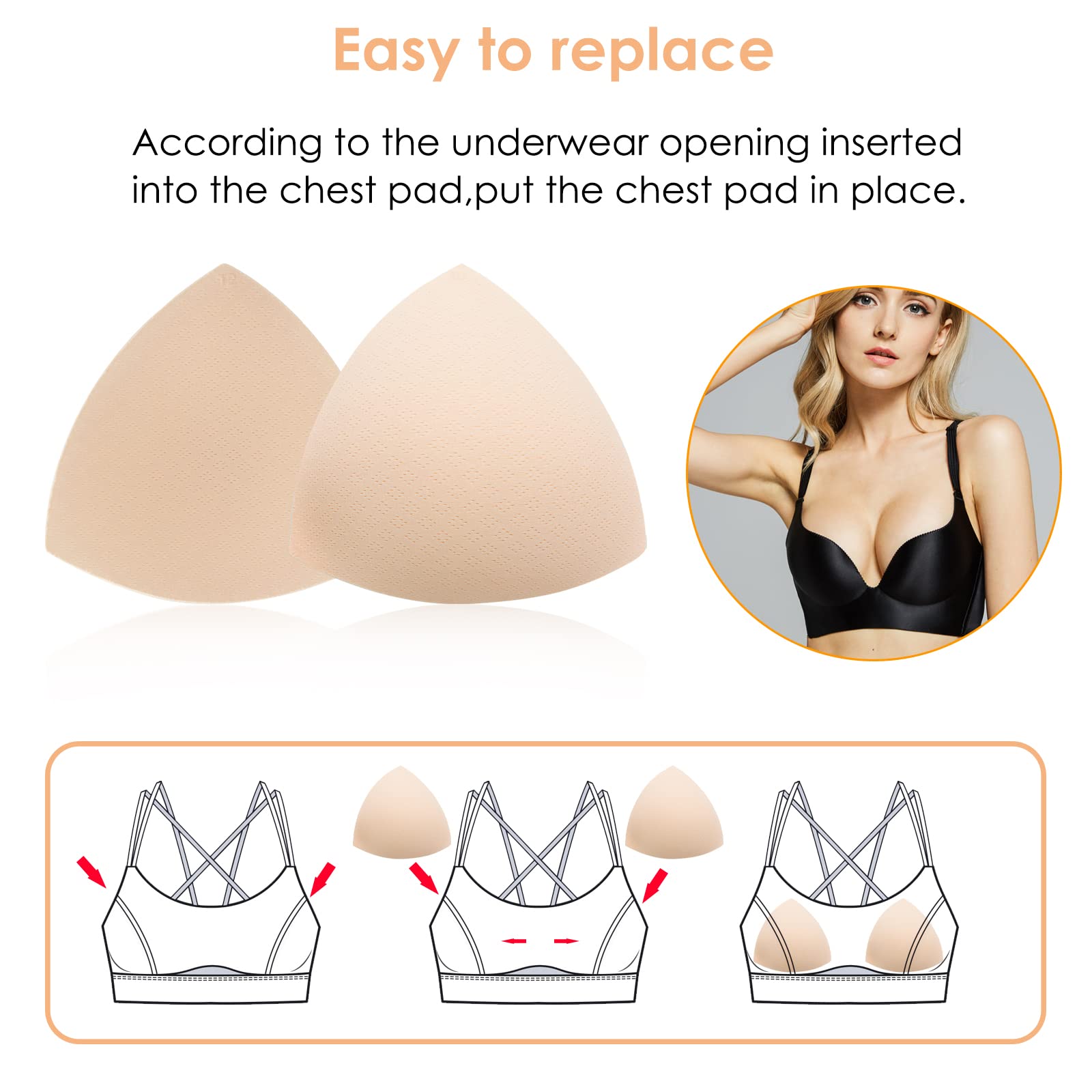 WLLHYF 2 Pairs Bra Pads Inserts Breast Enhancers Women's Push Up Bra Pads Inserts Sports Bra Cups Add 1-2 Cup Sizes