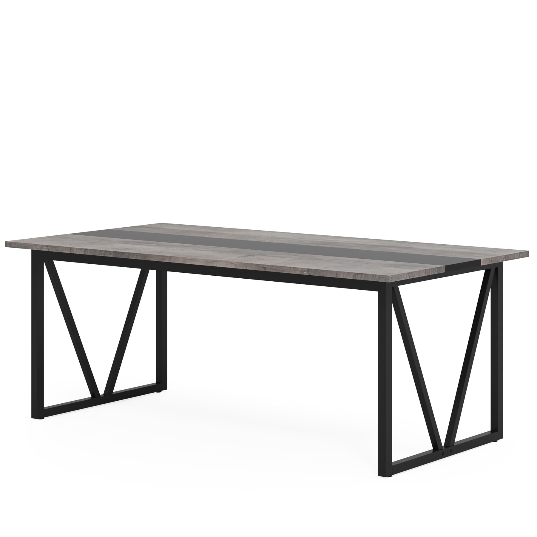 Tribesigns Dining Table for 6-8 People, 70.8 inch Industrial Large Kitchen Table with Heavy Duty Metal Frame, Rectangle Wood Dining Room Table for Kitchen, Living Room, Grey & Black