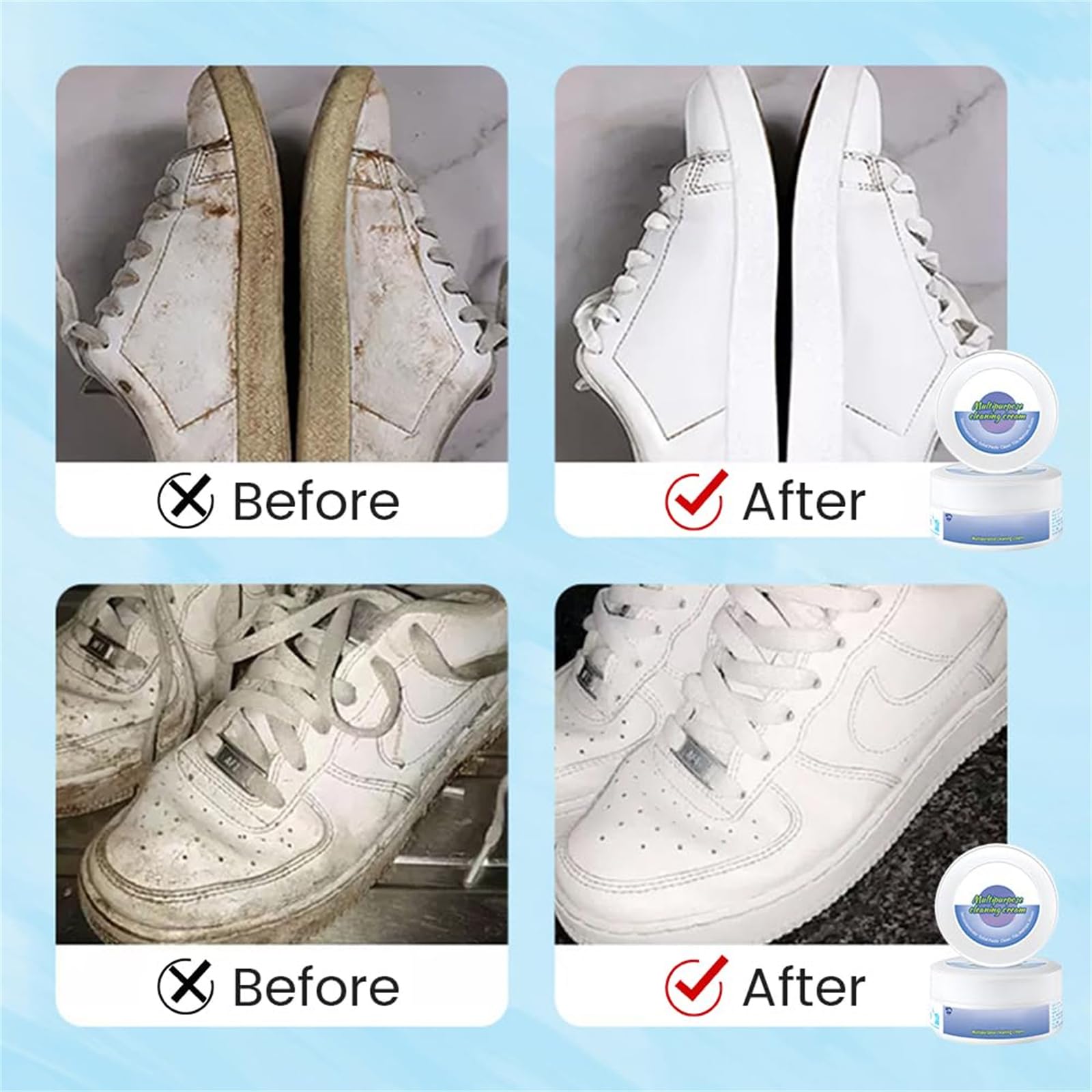 Warn Code Multipurpose Cleaner, Warncode Shoe Cleaner, Warncode Multi-functional Cleaning and Stain Removal Cream, White Shoe Cleaning Cream with Sponge, Decontaminate Solid Paste (1pcs)