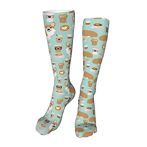 VGJNFDZC Corgis Coffee Mint Latte Cute Cafe Coffee Cute Mint Cafe Latte Compression Socks for Women and Men 10-20 mmHg Support for Running,Nursing,Athletic,Travel