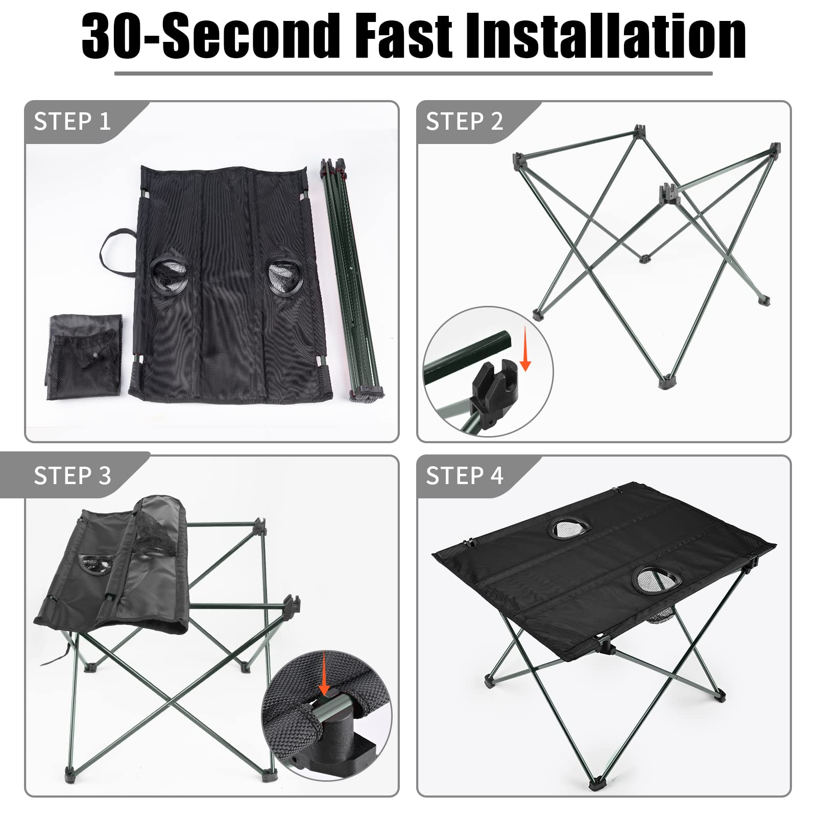 VOOVY Portable Camping Picnic Folding Tables with 2 Cup Holders, Ultralight Compact Roll Up Backpacking Tables with Carrying Bag for Outdoor Picnic, Hiking, BBQ, Party(Silver)