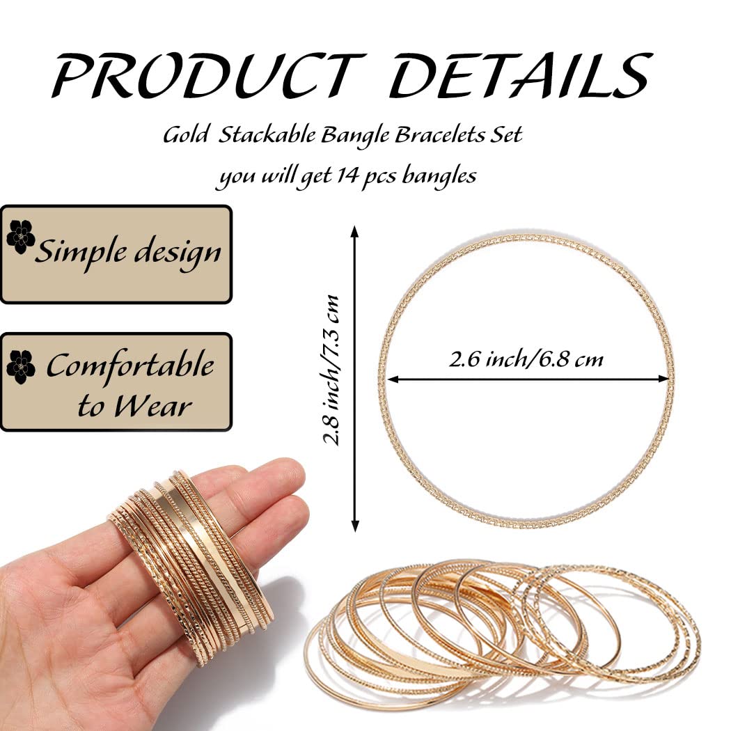 Sakytal Boho Gold Bangle Bracelet Set Indian Multi Layered Bangles Bracelets Stackable Textured Bracelet for Women (Set A)