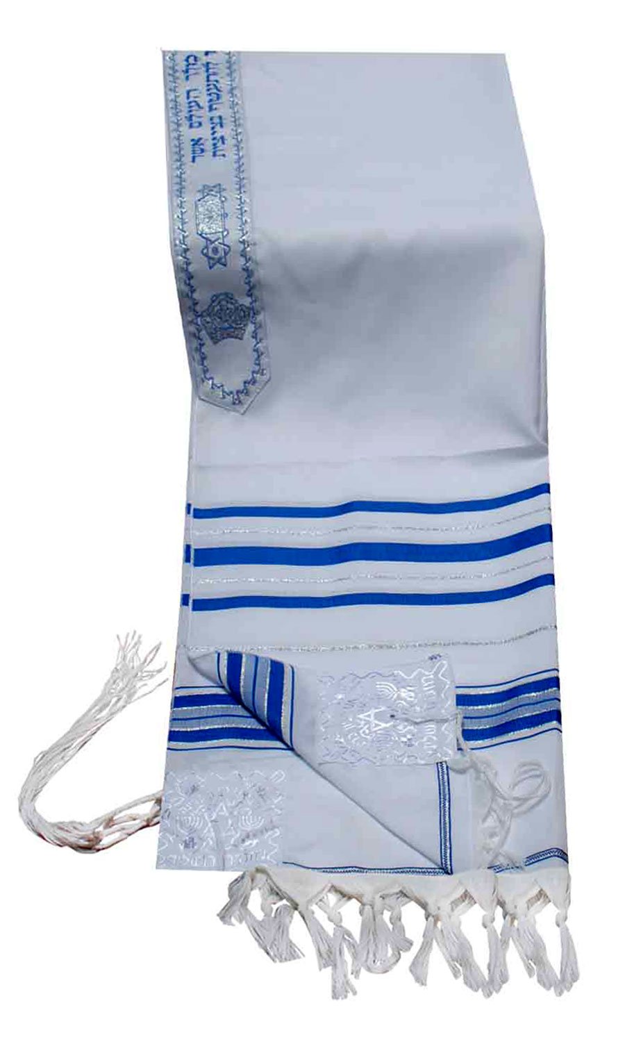 Talitnia Acrylic Tallit (Imitation Wool) Prayer Shawl Blue and Silver Stripes in Size 24" Long and 72" Wide