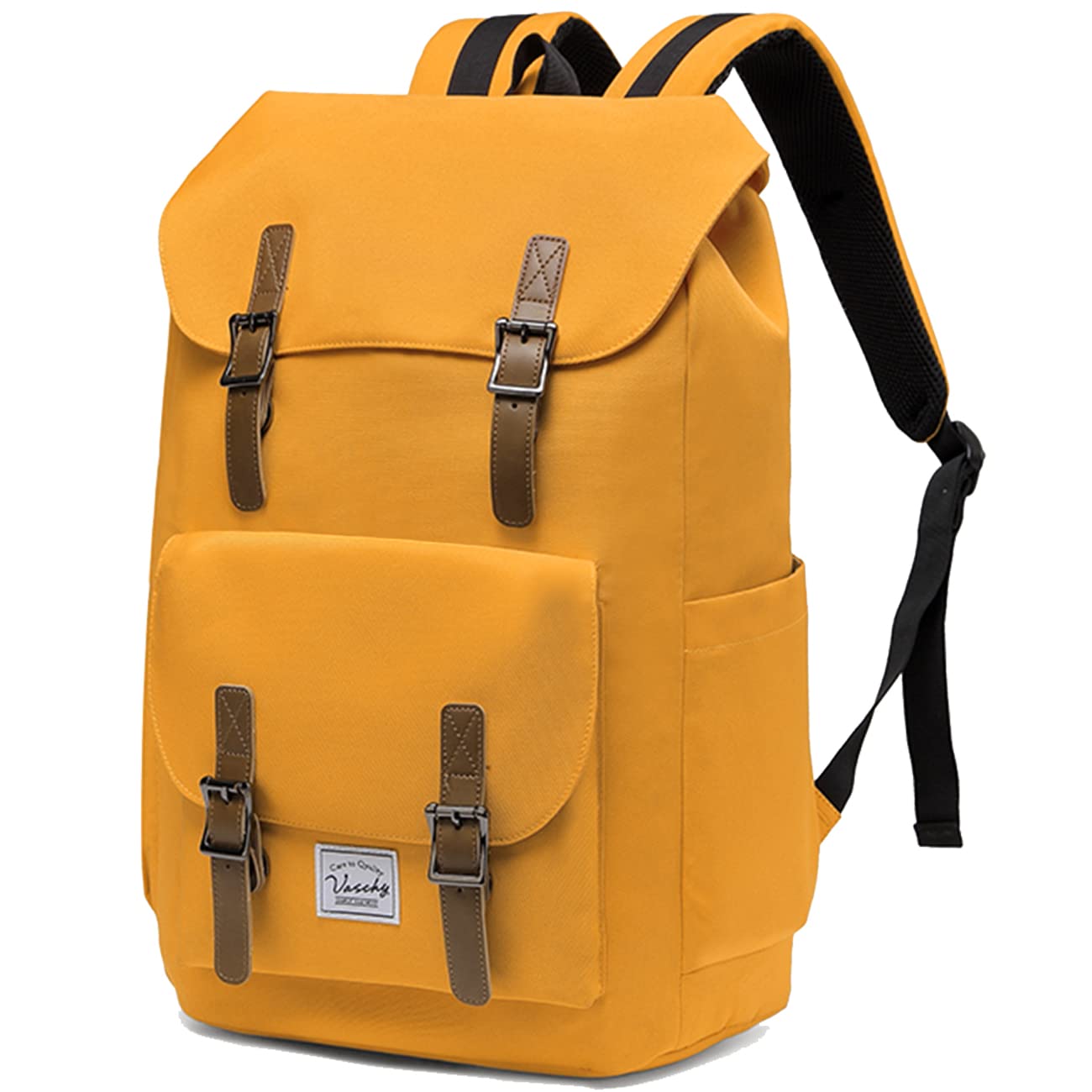 VASCHY Backpack for Men, Casual Water-resistant Hiking Camping Daypack Rucksack Travel School Backpack Drawstring Bookbag for College Fits 15.6inch Laptop (Yellow)