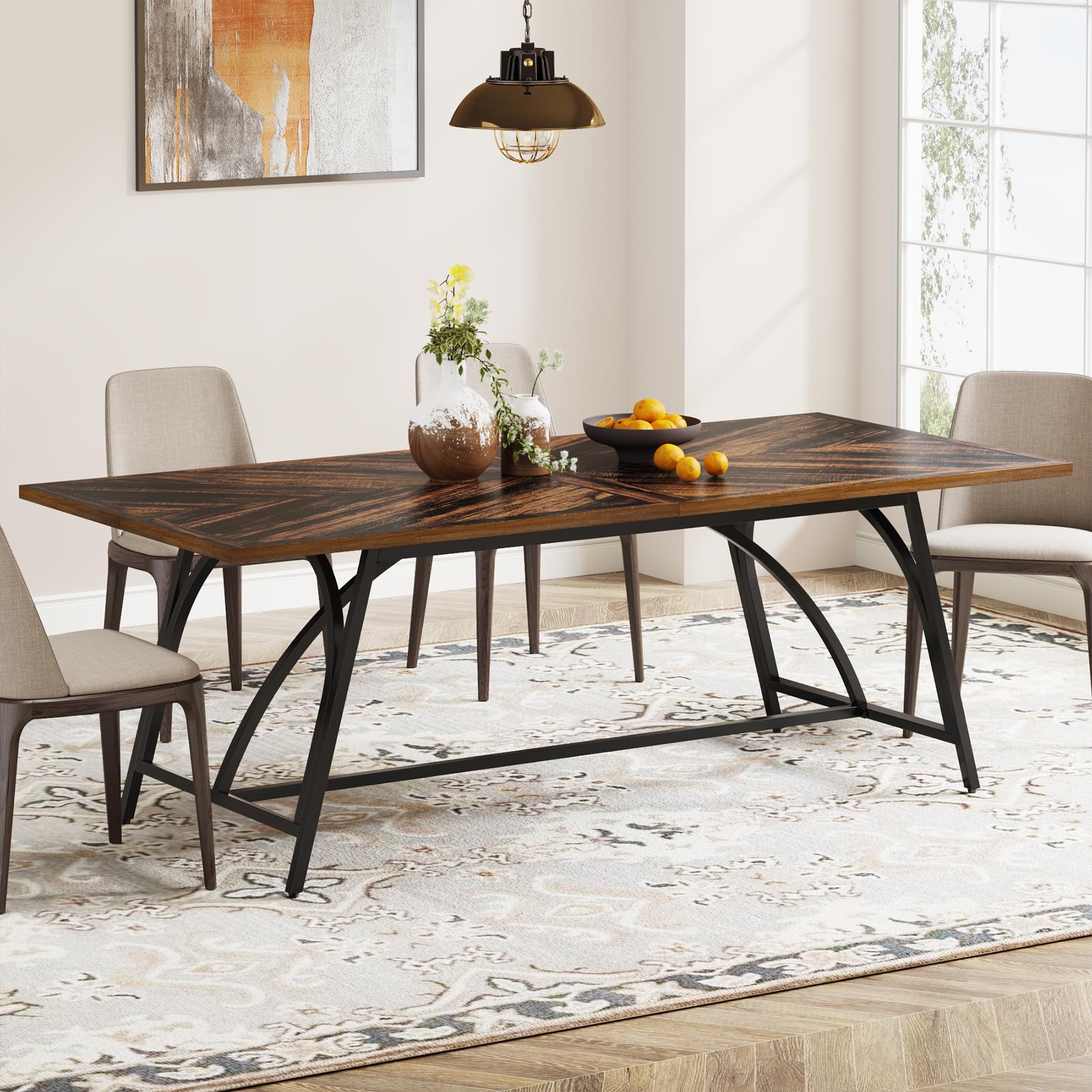 Tribesigns Extra Long Dining Table for 6, 70.8-Inch Rectangle Kitchen Table with Stylish Metal Legs, Large Business Restaurant Table, Only Table, Easy Assembly, Brown