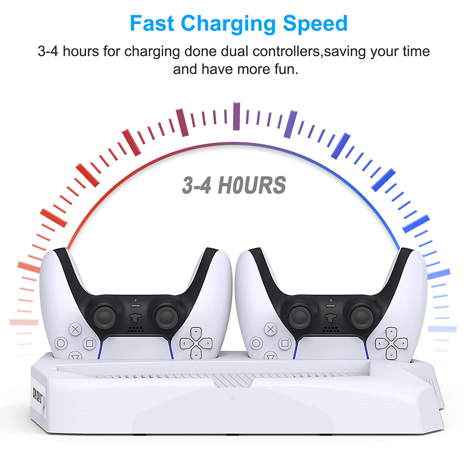 YUANHOT Vertical Cooling Stand Compatible with PS5 Console, Charging Station Dock with Controller Charger Ports and Retractable Game Storage - White