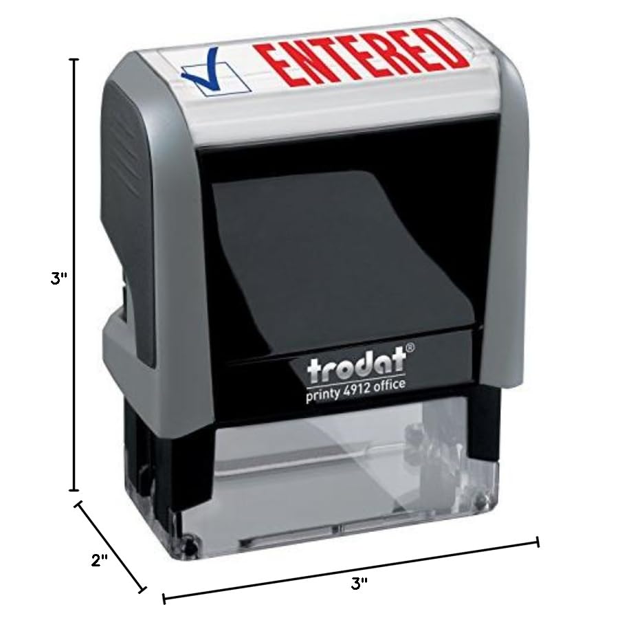 Trodat Stamp 4912 Office Printy with English Text ENTERED β Self Inking, Red and Blue Ink, Impression Size 3/4" x 1-7/8"