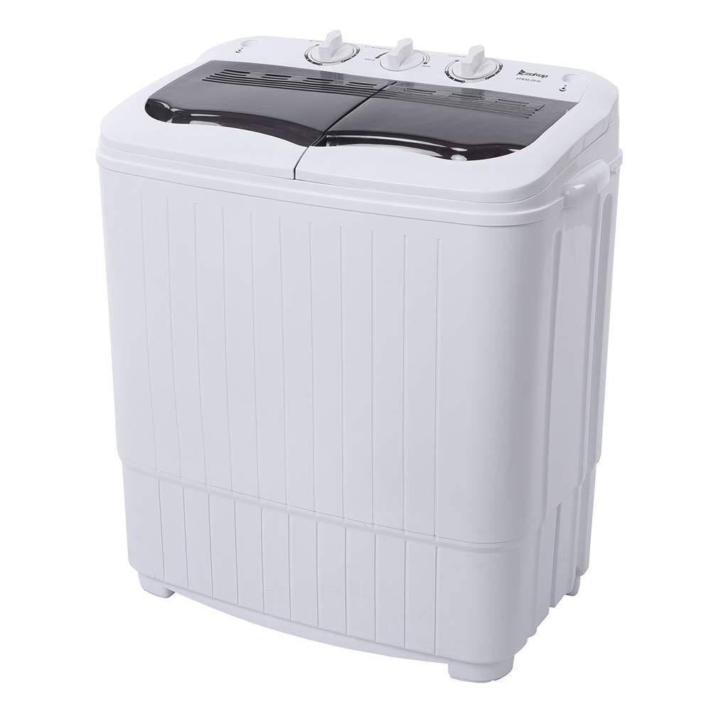 Vasitelan Compact Mini Twin Tub Washing Machine, Portable Laundry Washer w/Wash and Spin Cycle Combo, Built-in Drain, 14.3lbs Capacity for Camping, Apartments