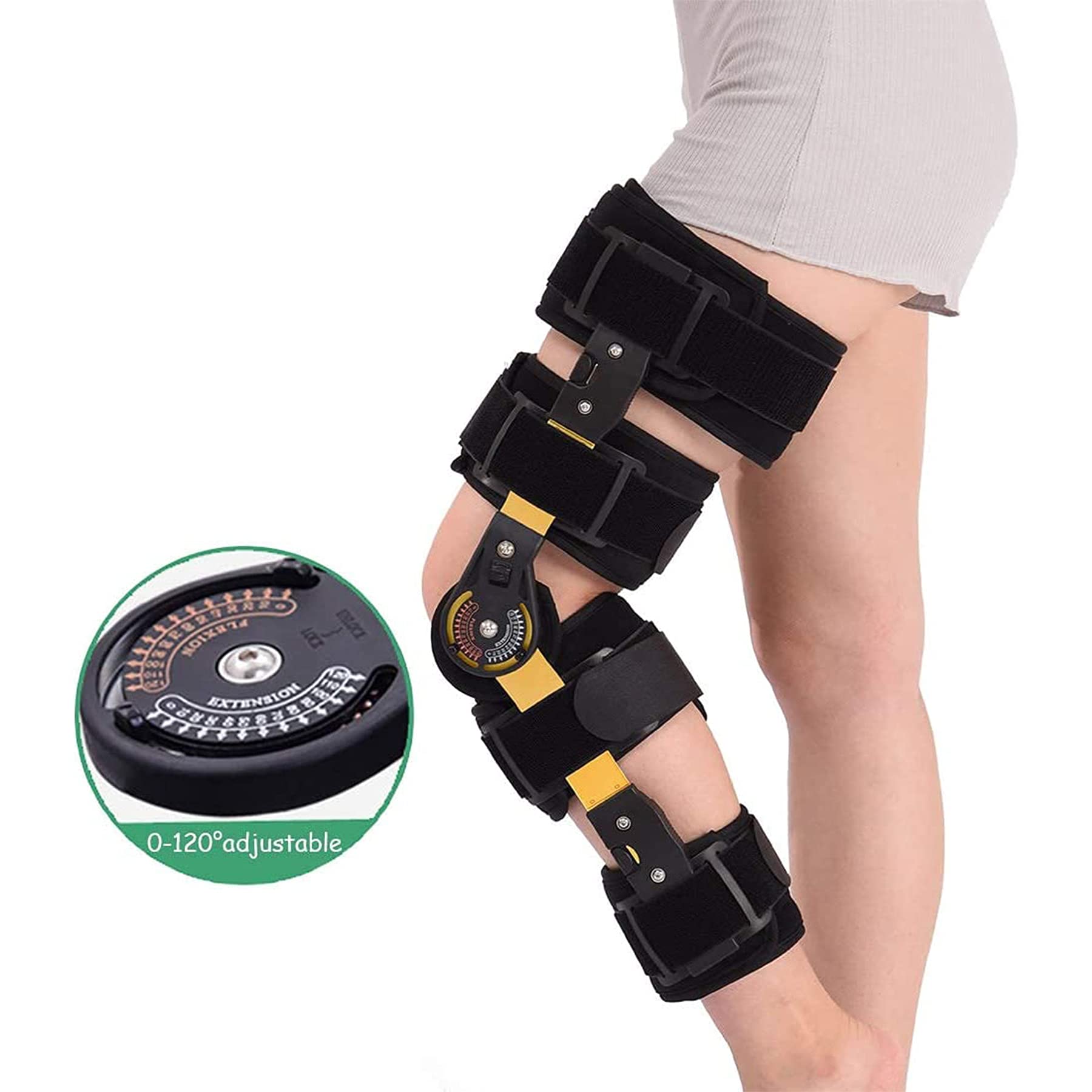 WILLQ Hinged ROM Knee Brace for Post Op Patella Injury Ligament Sports Injuries Arthritis Fracture Post Operative Support Recovery Stabilization Adjustable Orthopedic Support Stabilizer