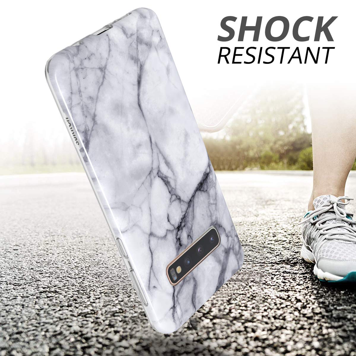 SURITCH Case for Galaxy S10 Plus,[Built-in Screen Protector] Rose Gold Marble Full-Body Shockproof Protection Rugged Cover for Samsung S10 Plus [Compatible with Fingerprint Sensor] (Gold Marble)