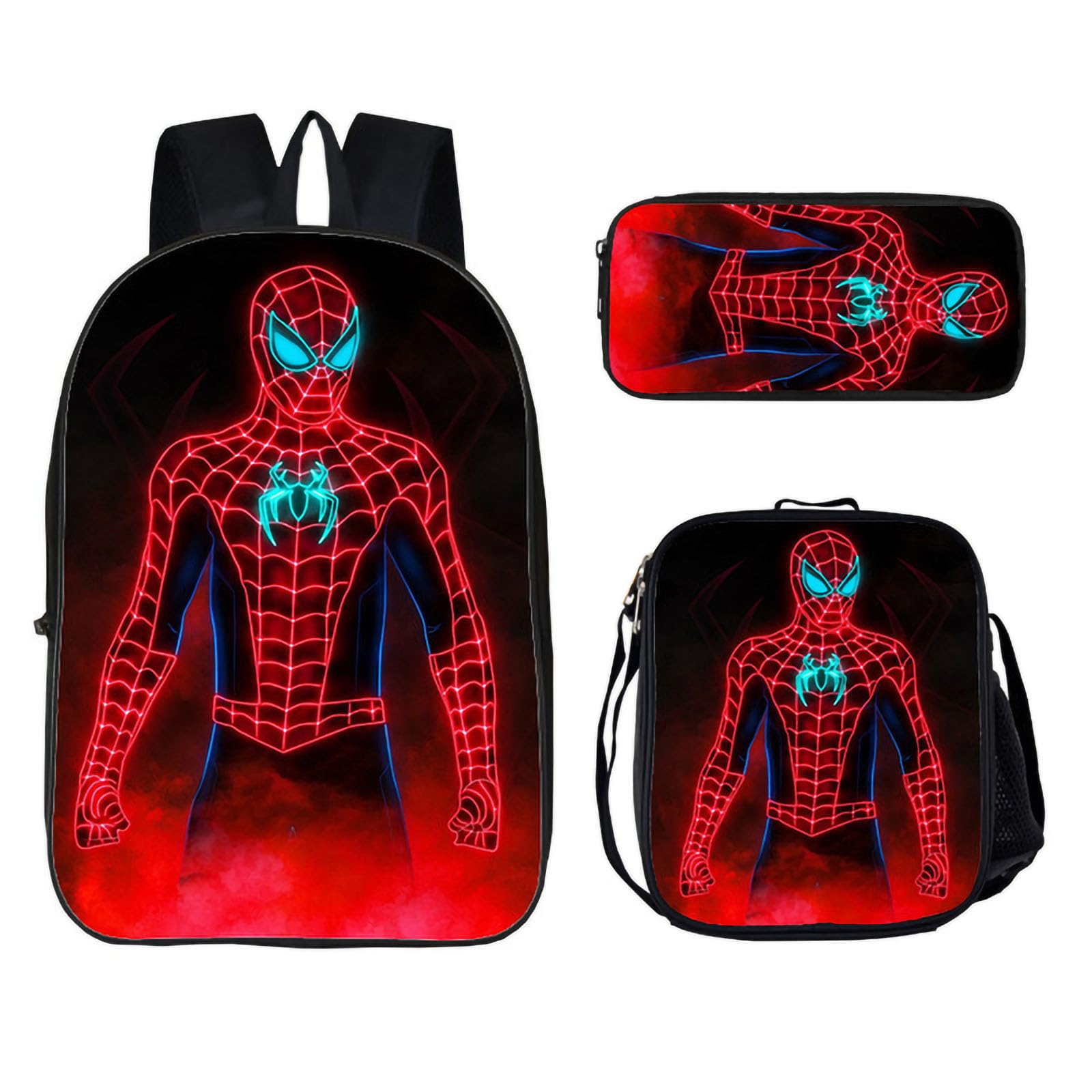 VROOS Cartoon 3Pcs Backpack Set Lightweight Laptop Backpack with Lunch Bag Pencil Case 17in Casual Daypack Travel Bag