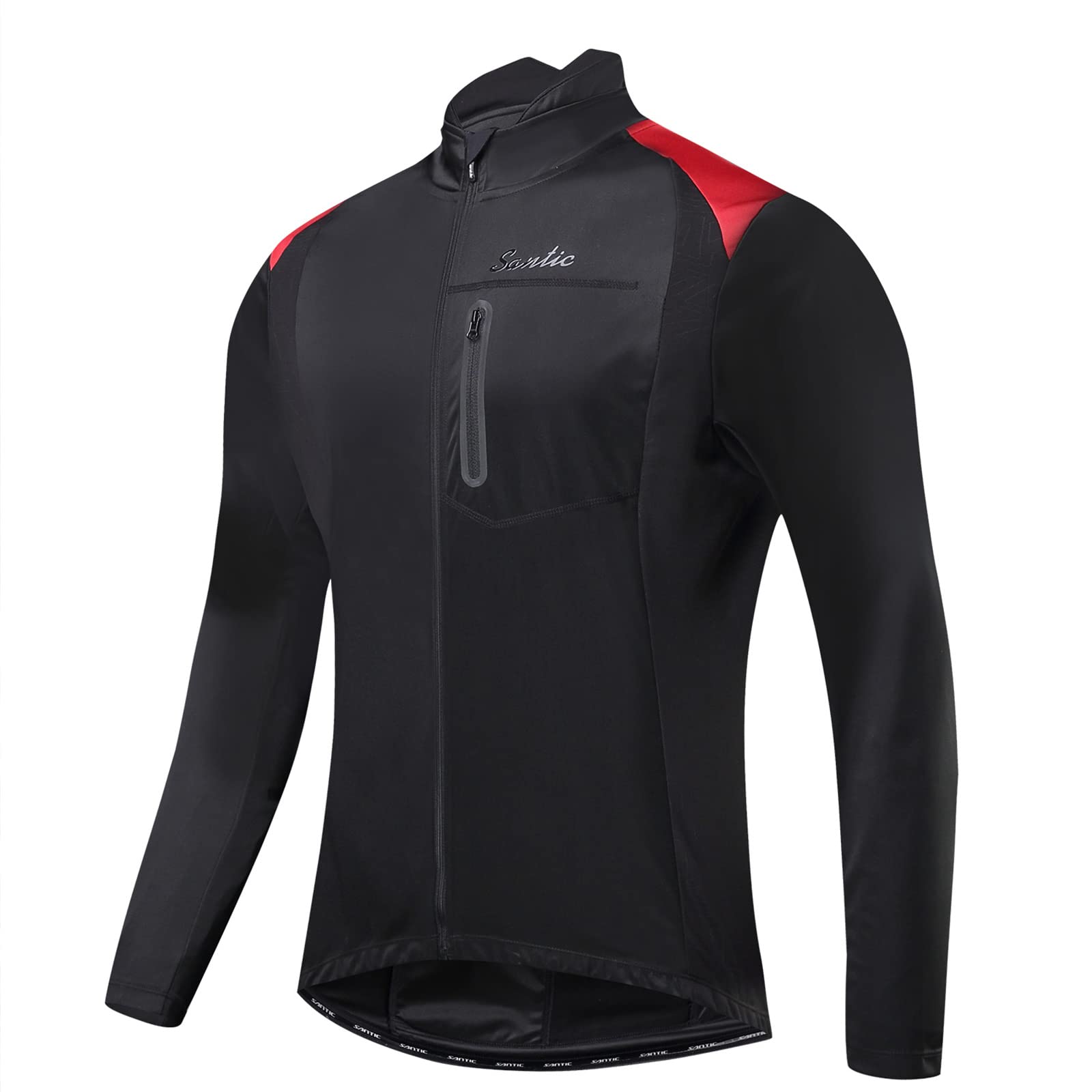 Santic Men's Cycling Bike Winter Jackets Windproof Fleece Thermal Warm UP Running Bike Bicycle Jacket Breathable Reflective Softshell Windbreaker