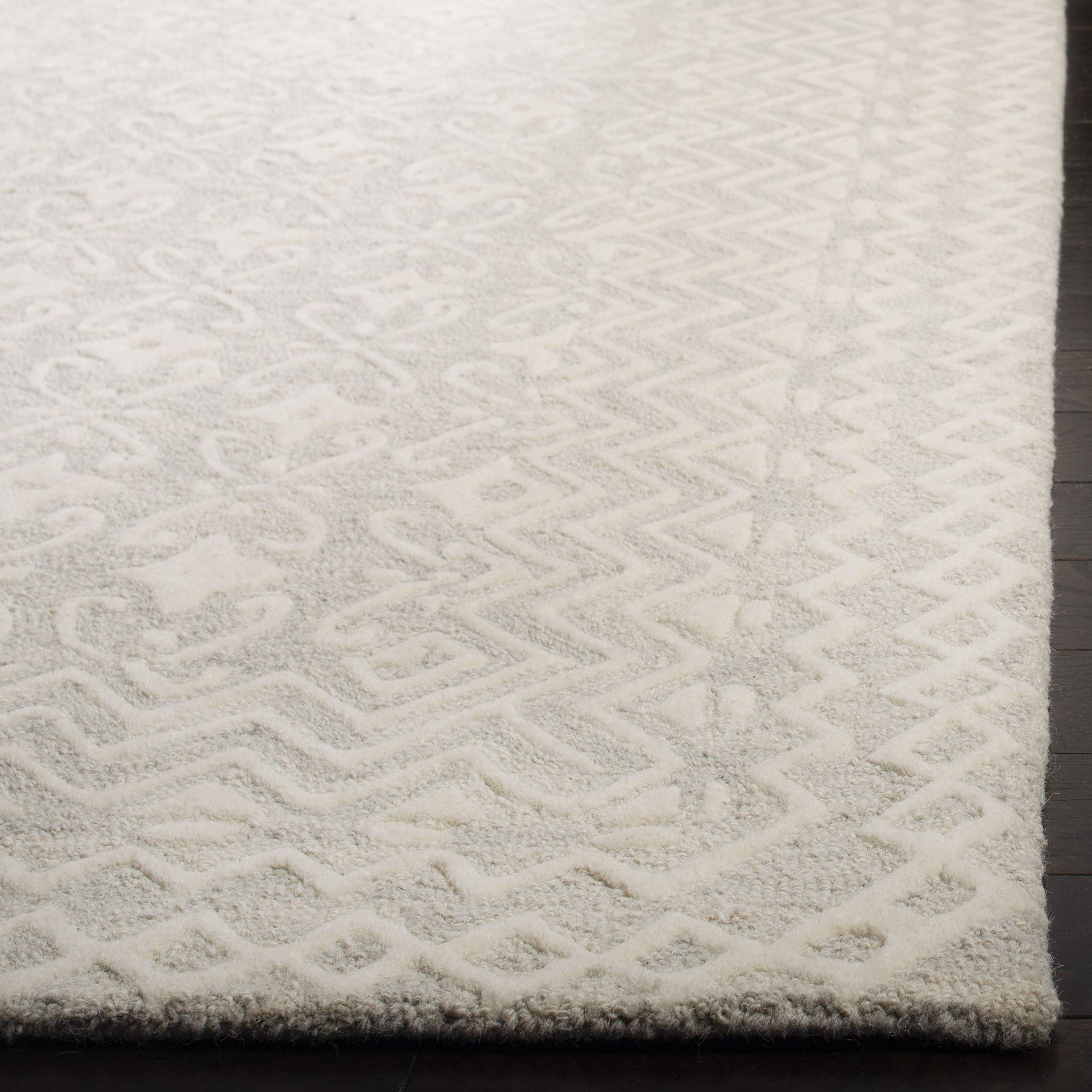 Safavieh Blossom Collection Area Rug - 9' x 12', Grey & Ivory, Handmade Wool, Ideal for High Traffic Areas in Living Room, Bedroom (BLM114F)
