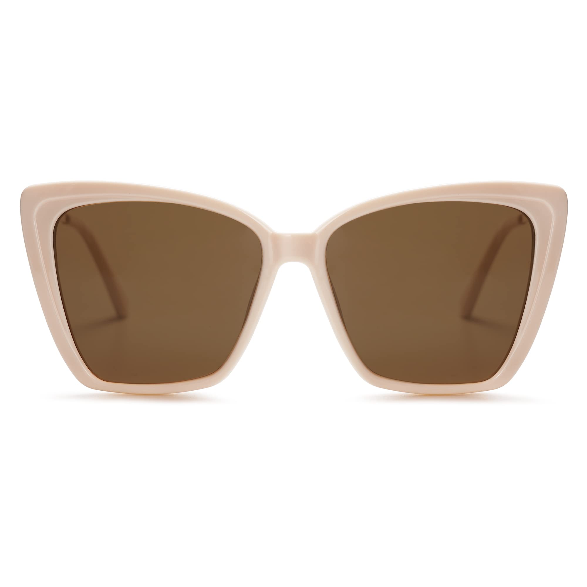 SOJOS Trendy Polarized Sunglasses For Women Retro Womens Oversized Square Cat Eye Sun Glasses UV Protection SJ2206 White Frame Brown Lens