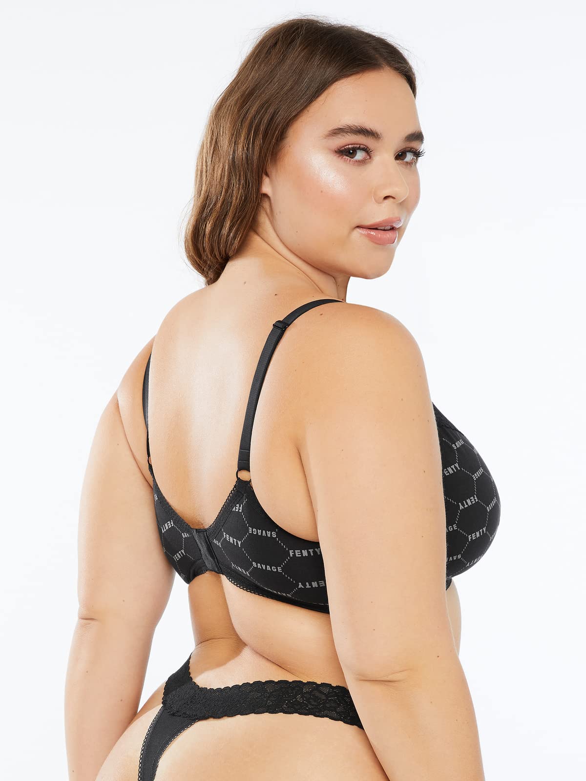Savage X Fenty, Women's, Cotton Essentials Bralette, Cotton, Unlined Bralette, Black Caviar Logo Print, 1X