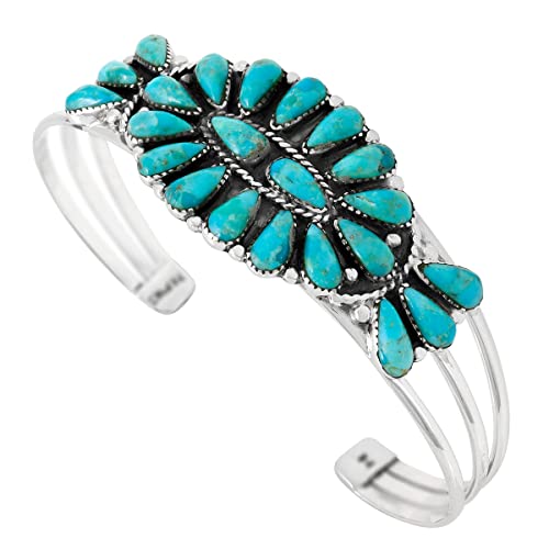 Turquoise Bracelet Sterling Silver 925 Genuine Gemstones Cuff Bracelet (Turquoise)