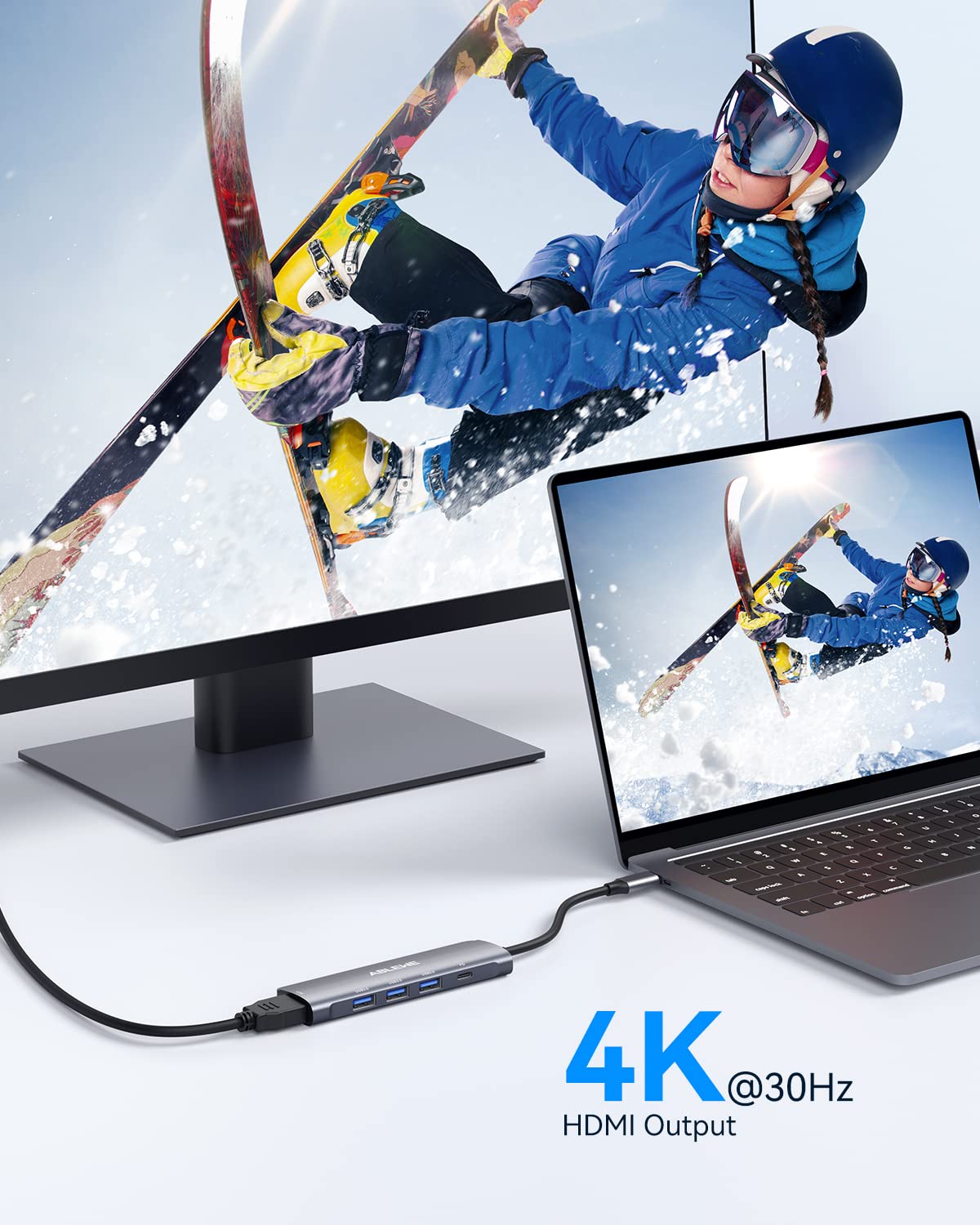 USB C Hub, ABLEWE USB C to HDMI Multiport Adapter, Thunderbolt 3 to HDMI Hub with 4K HDMI, 3*USB 3.0 and 100W PD Charging Adapter for MacBook Pro/Air 2020, iPad Pro/Chromebook/Pixelbook/XPS/Surface