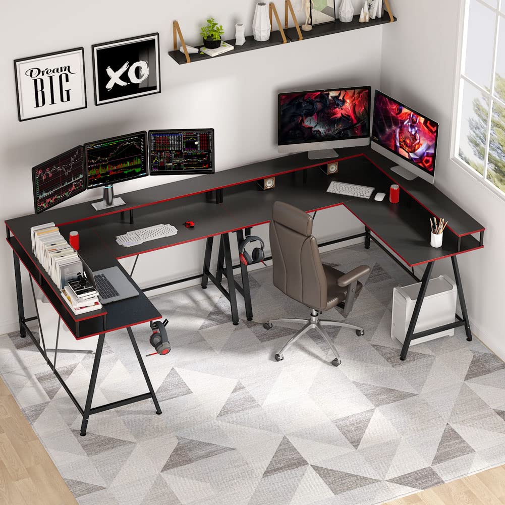 Tribesigns L-Shaped Desk with Shelf, 57 x 51 Inch Corner Computer Gaming Desk with Monitor Stand for Home Office and Gamer, Large PC Laptop Study Writing Table Workstation