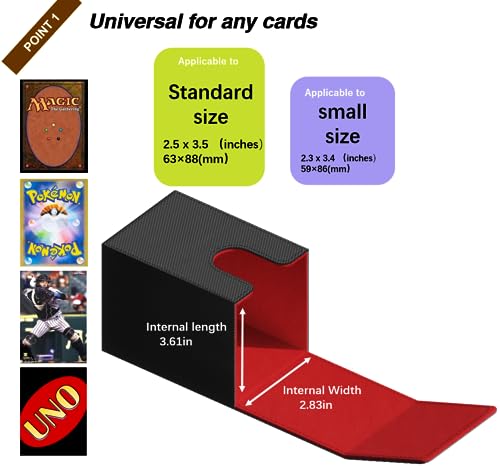 Venssu Card Deck Box,Vertical Card Deck Case,Card Storage,Commander deck box, Trading card box, Fit 115 Plus Sleeved Cards Compatible with board game MTG TCG CCG with dividers(Black&Red)