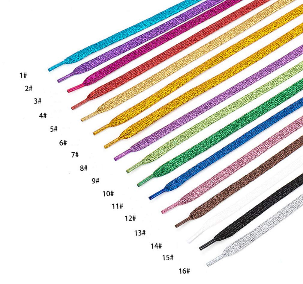 Santimon Metallic Glitter Flat shoelaces Colorful Fashion 2 pairs for Canvas Sneaker Athletic Shoes Light Gold 51"