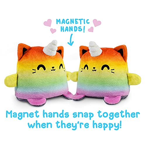 TeeTurtle | Plushmates | Cat + Kittencorn | Rainbow + Gray | Happy + Angry | The Reversible Plush That Hold Hands! 5 inch