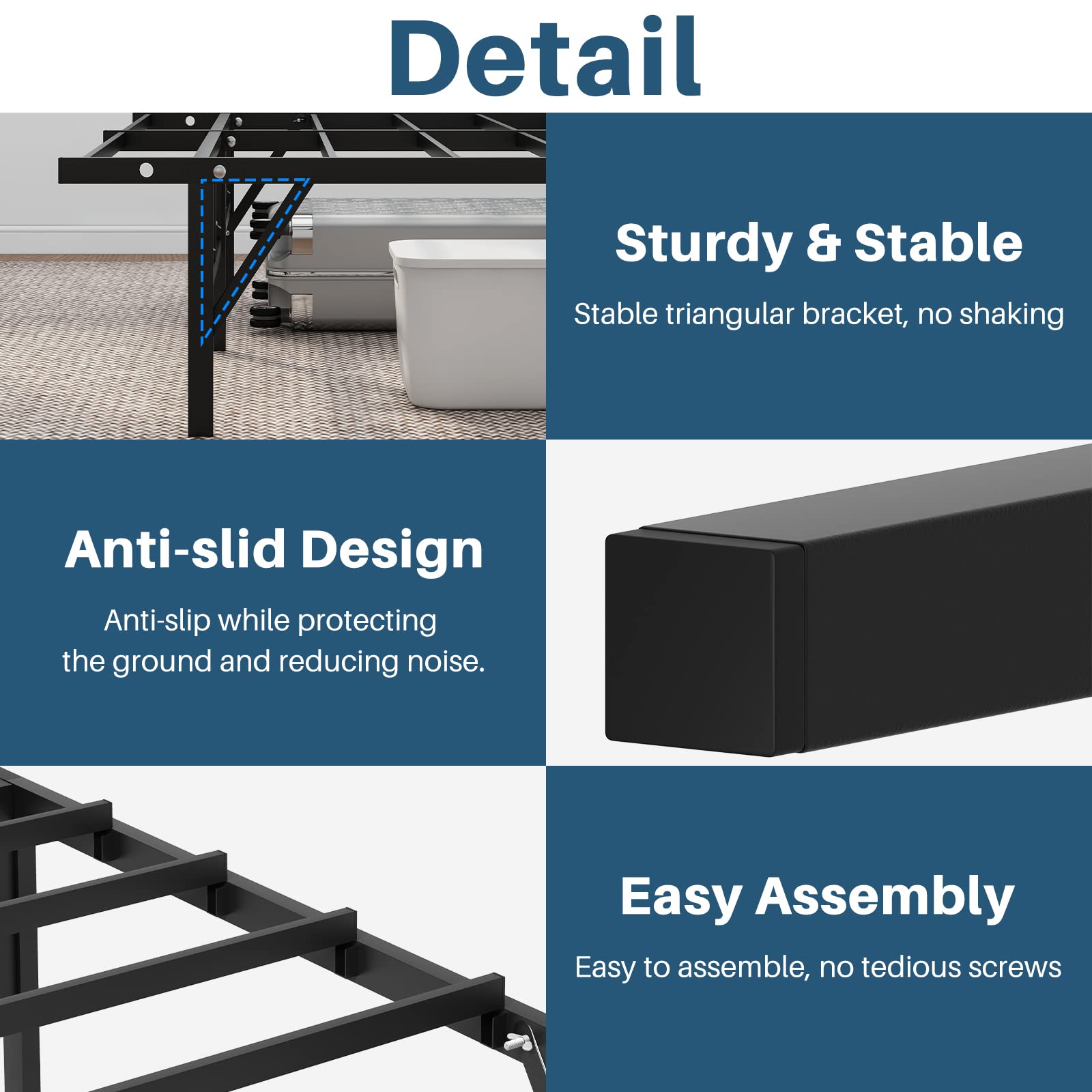Saudism Metal Platform Bed Frame Full Size, 14 Inch Black Bed Frame, Mattress Foundation, No Box Spring Needed, Easy Assembly and Storage, Foldable, Steel Slat Support, Full