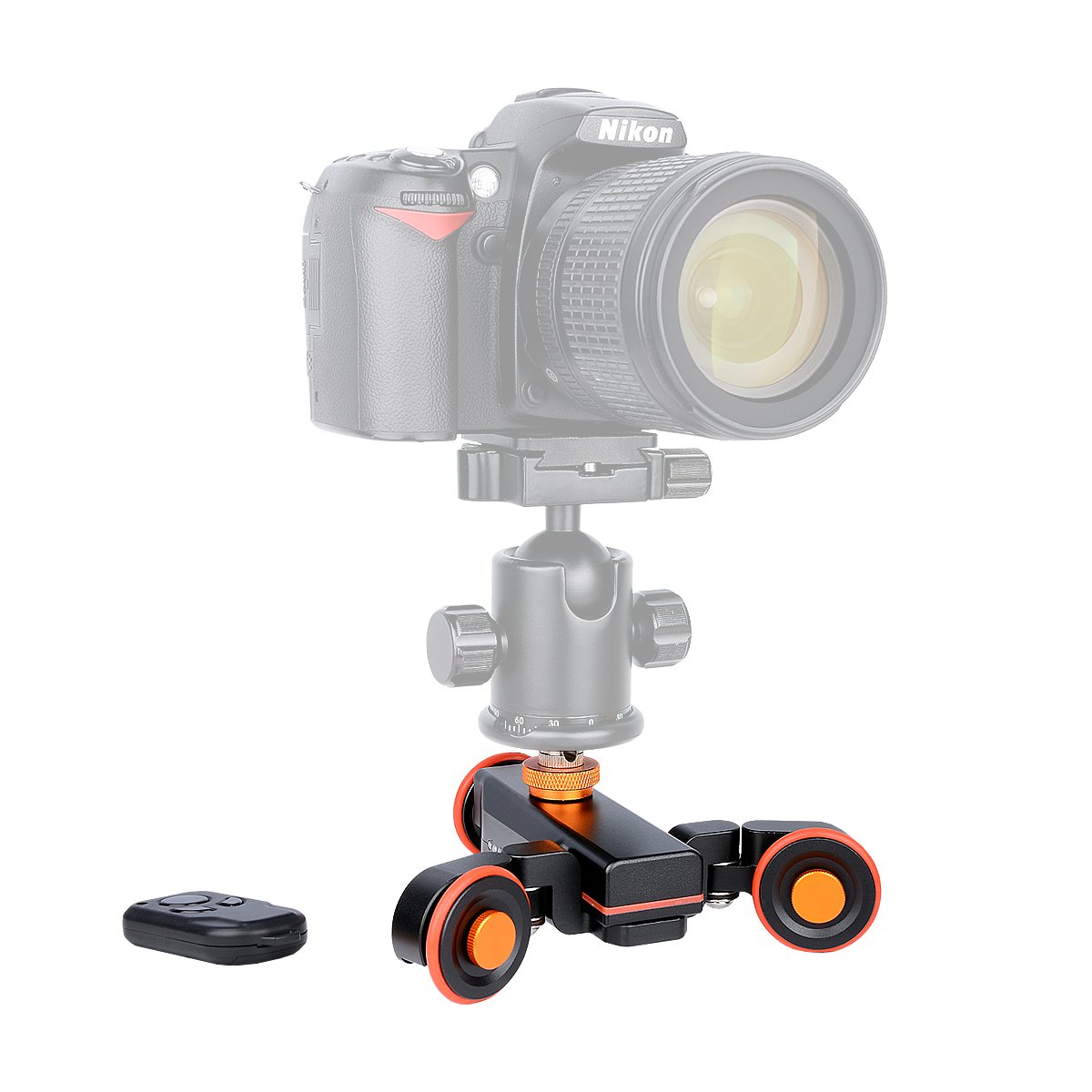 YELANGU Motorized Autodolly Video Slider with Remote, Rechargeable, 3 Speed Adjust for iPhone Camera Weight Up to 3kgs(Black) Shooting with Straight Lines and Surrounding Objects