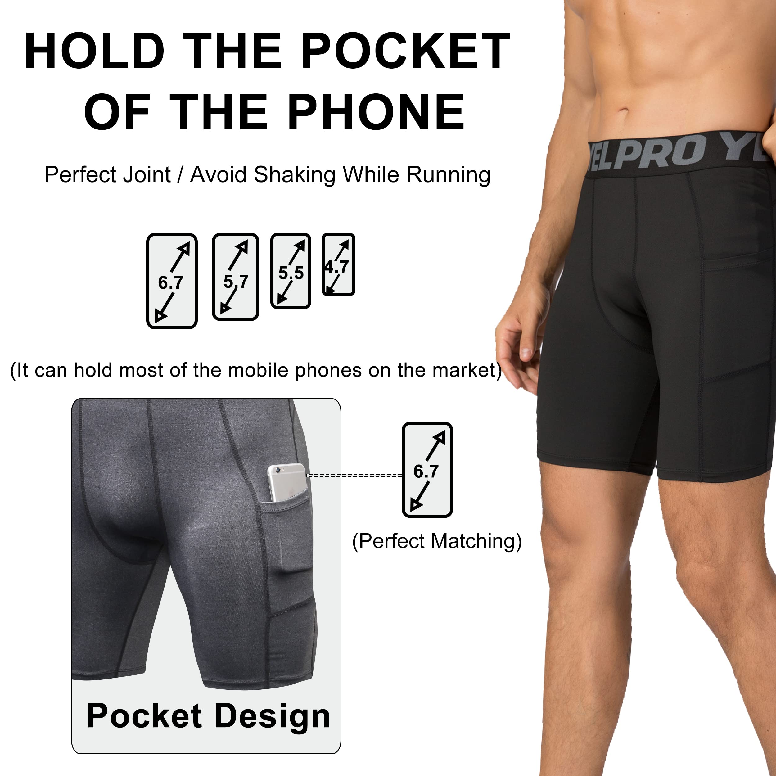 YUSHOW Mens Compression Shorts with Pocket Spandex Sports Running Quick Dry Shorts Compression Underwear for Men Athletic