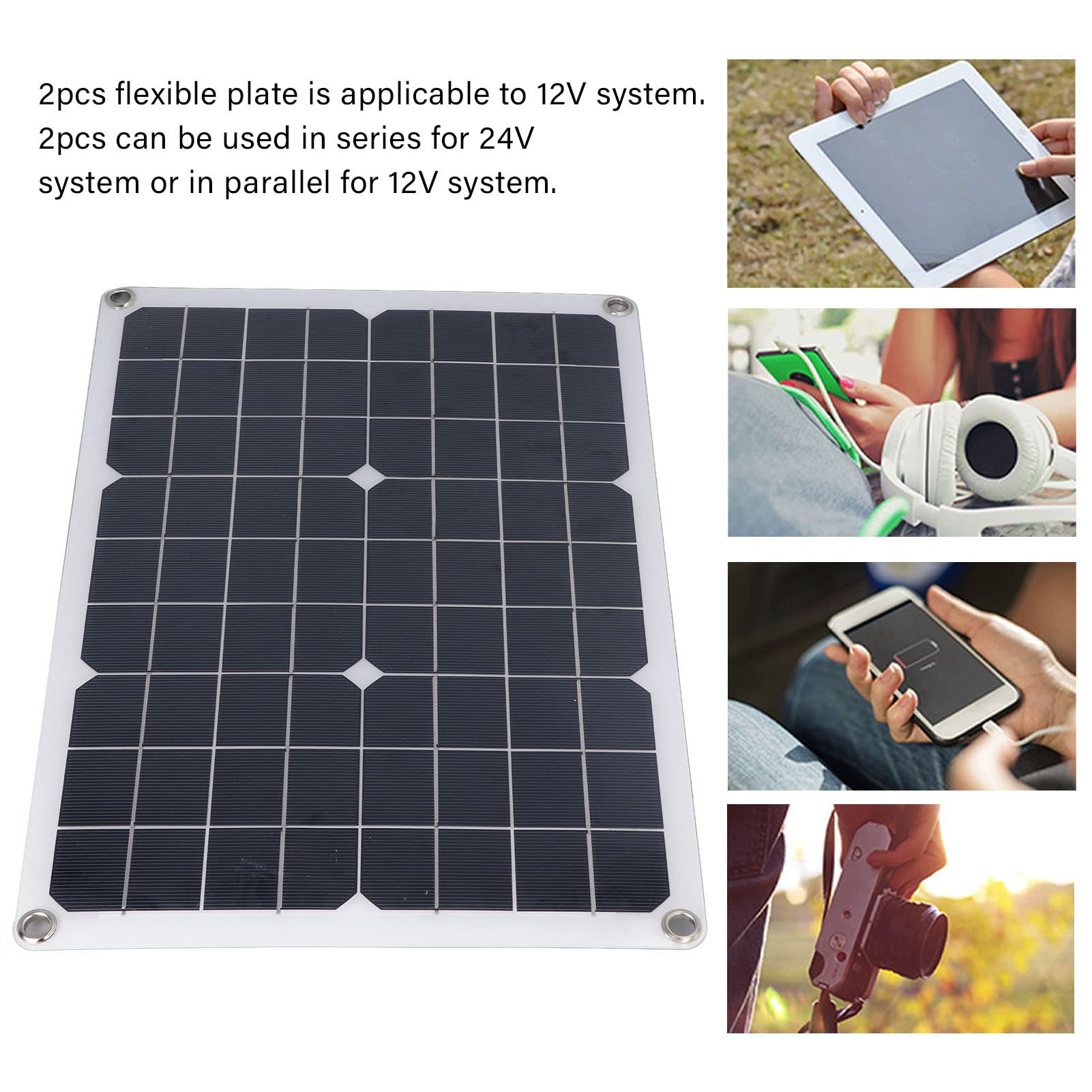 Solar Battery Charger, Portable Solar Panel Flexible Waterproof Battery Charger Board 20W for Outdoor, Solar Panels