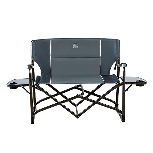 TIMBER RIDGE Oversized Double Folding Camping Side Tables 2 Person Lawn Chair, Heavy Duty Support 600 LBS for Outdoor, Grey