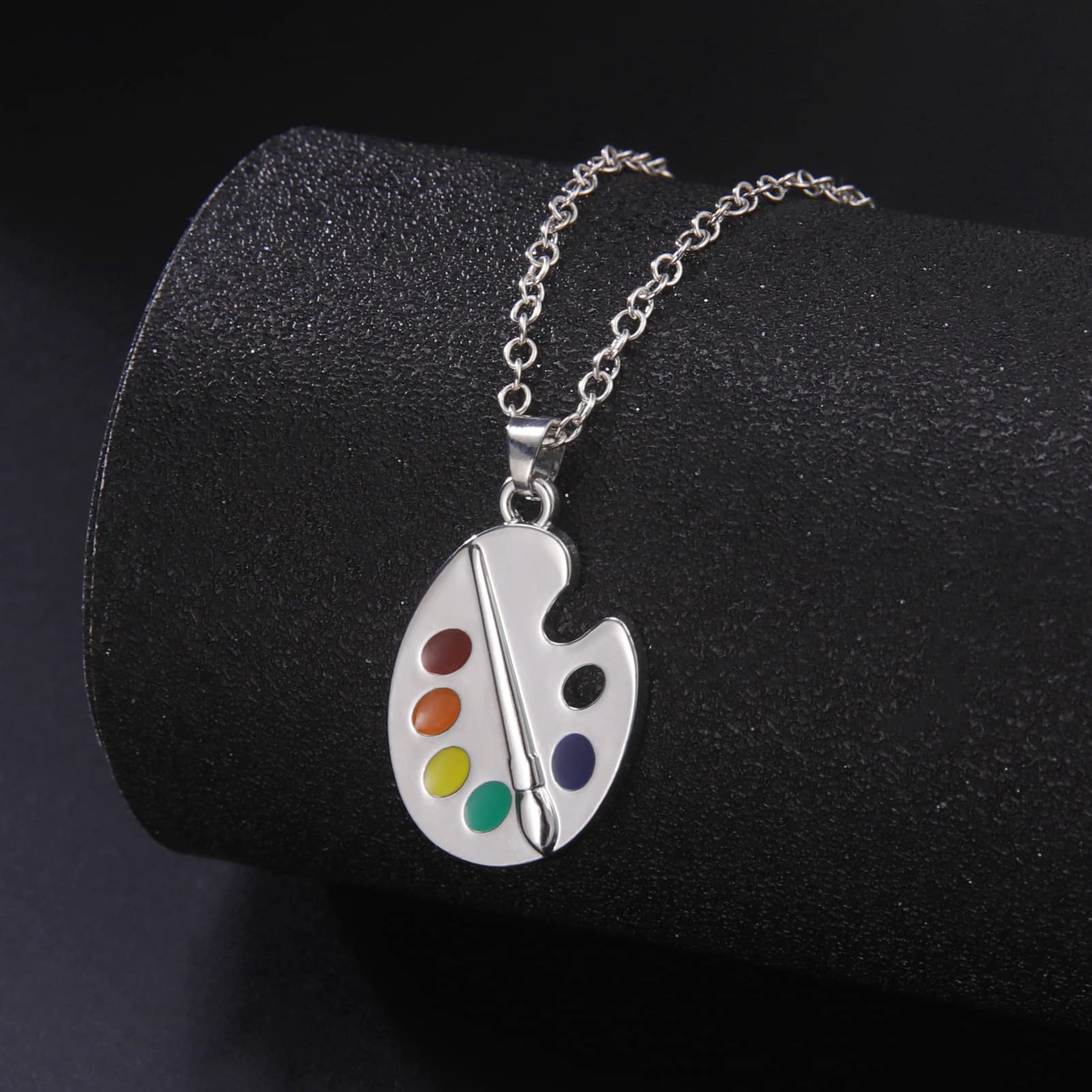 TEAMER Trendy Enamel Artist Paint Palette and Brush with Thin Pendant Necklace Jewelry for Women