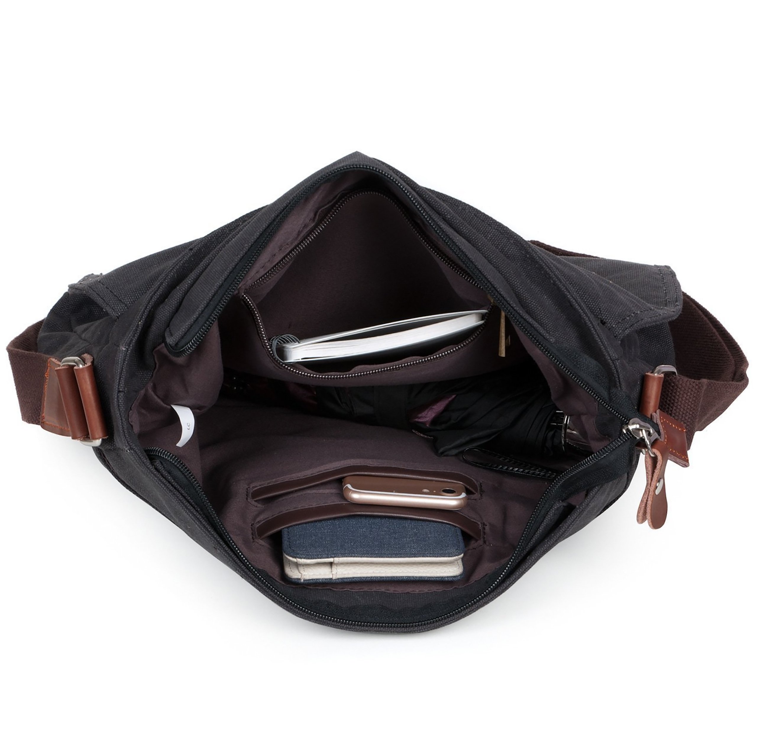 Vintage Men's Canvas Messenger Bag Laptop Shoulder Satchel Crossbody Sling Bookbag (M36_Black)