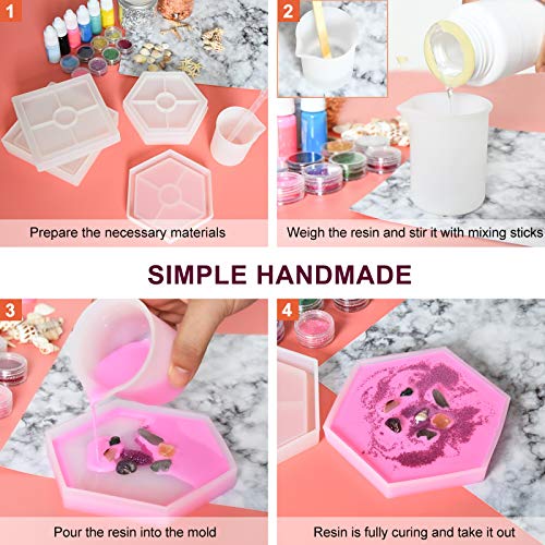 Timoo Resin Molds 8 Pack Coaster Silicone Molds, Coaster Molds for Resin Casting, Contain 4 Pcs Square and 4 Pcs Hexagon Epoxy Resin Molds for Making Coasters, DIY Resin Artwork, and Home Decor