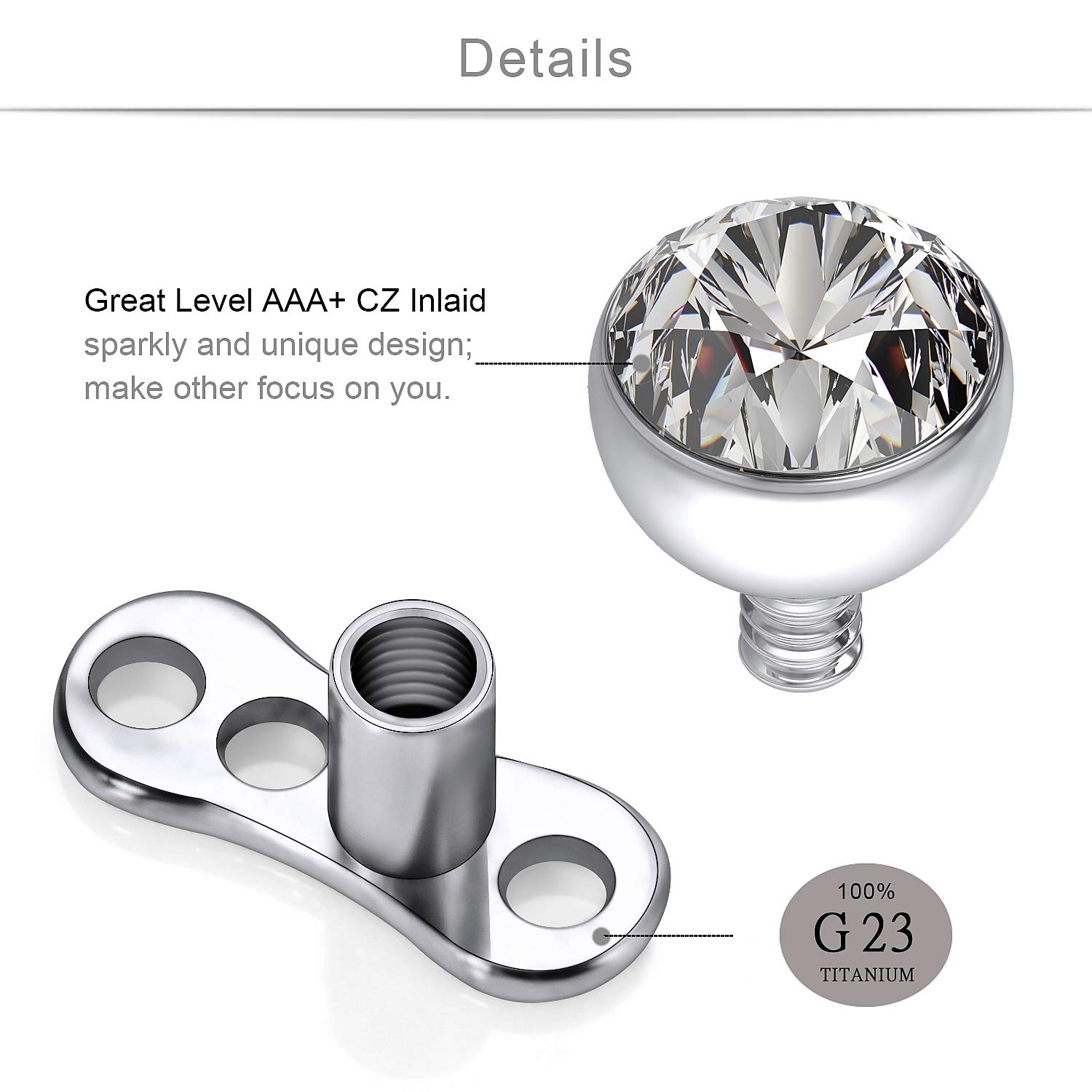 SCERRING 14G Dermal Piercing Jewelry Anchor Tops and Base Titanium Microdermals Piercing for Women Men Opal CZ Ball 2mm 14PCS