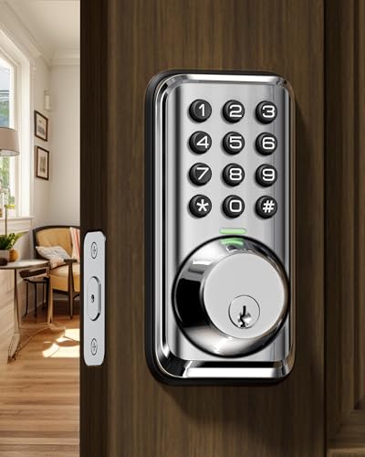 Veise Keyless Entry Door Lock, Electronic Keypad Deadbolt Lock, Auto Lock, 1 Touch Locking & 20 User Codes, Anti-Peeking Password, Easy Installation Design - Satin Nickel
