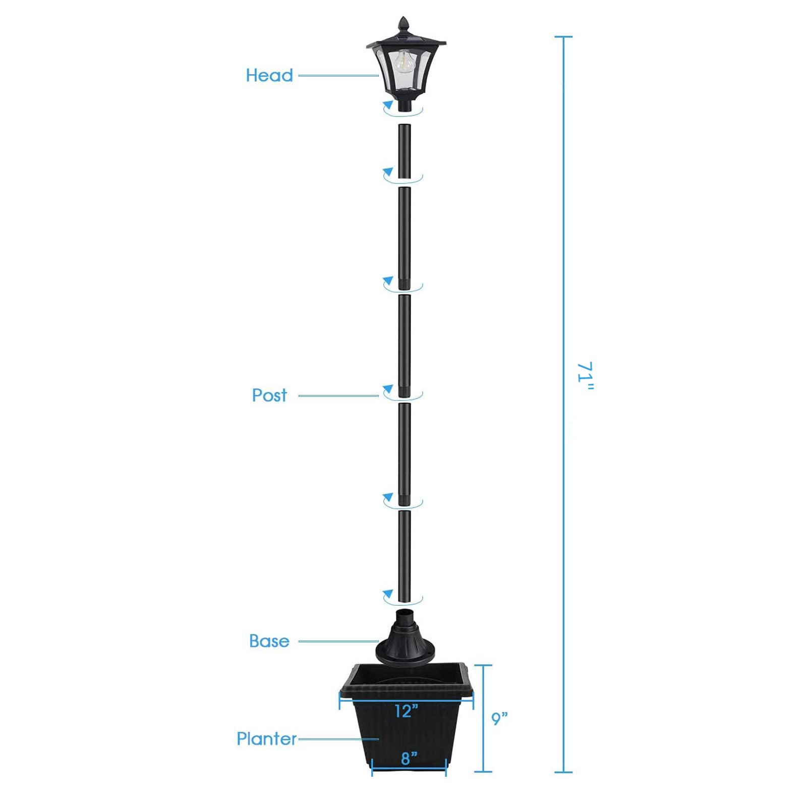 Timechee 71.5 Inch Solar Lamp Post Light with Planter, Upgrade Outdoor Waterproof Solar Post Lights, Solar Powered Garden Street Lights for Lawn, Pathway, Backyard, Patio, Driveway (71.5 Inch)