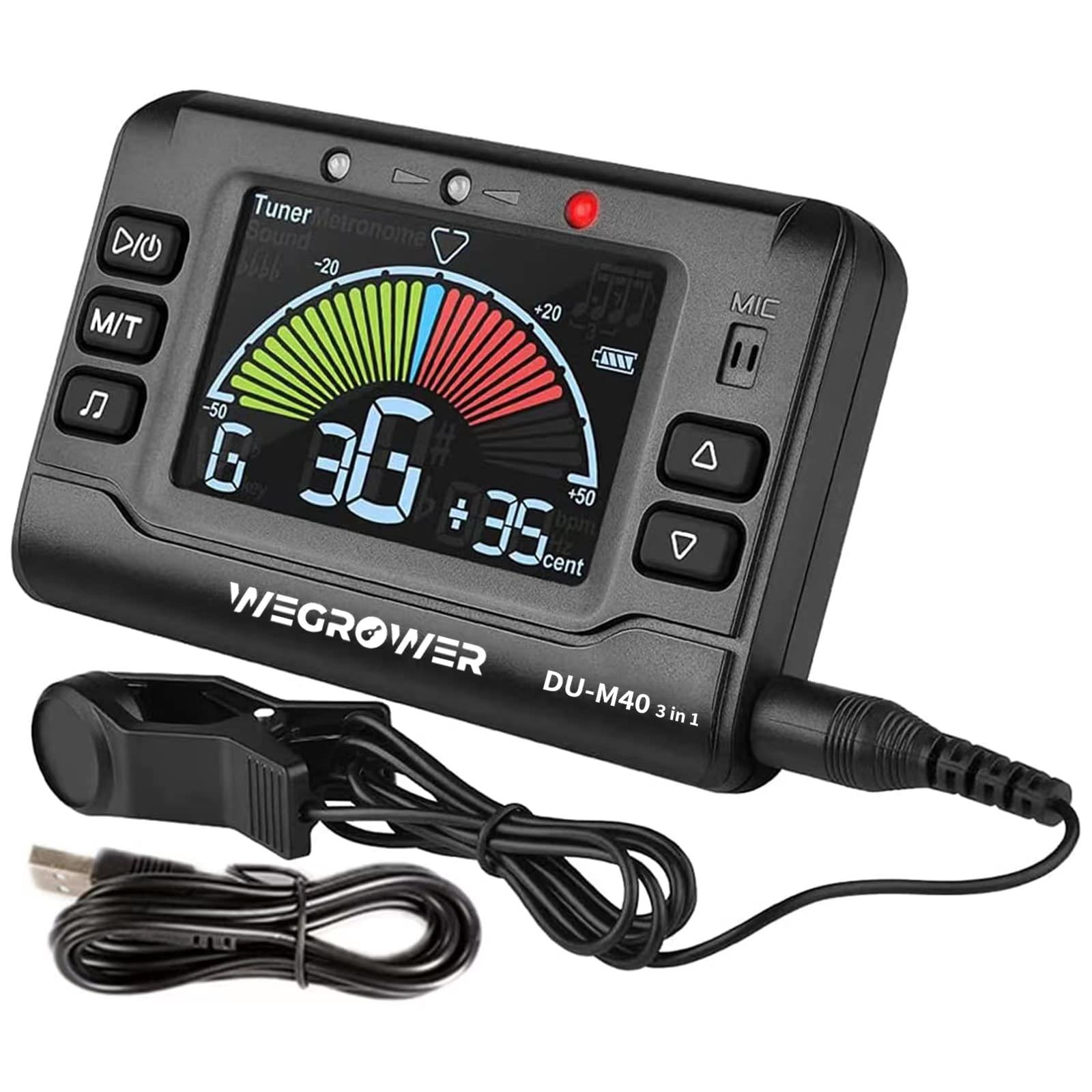 Wegrower Metronome Tuner, Rechargeable 3 In 1 Digital Metronome Tuner Tone Generator for Guitar, Bass, Violin, Ukulele and Chromatic,Clarinet, Trumpet, Flute, Tuners for All Instruments