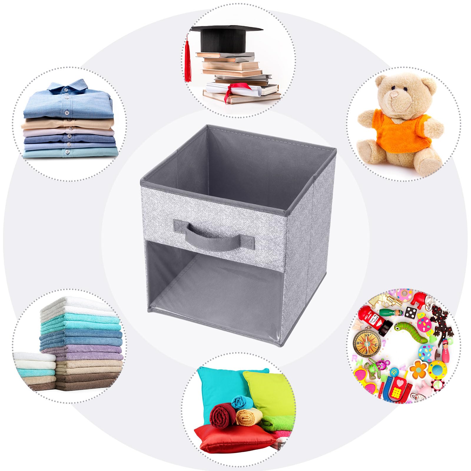 Tenceur 12 Pcs Foldable Fabric Storage Cubes 10.43 Inch Storage Bins with 2 Durable Handles and Clear Window Collapsible Organization Basket Large Capacity Drawer for Shelf Bookcase Bedroom Cloth Toys