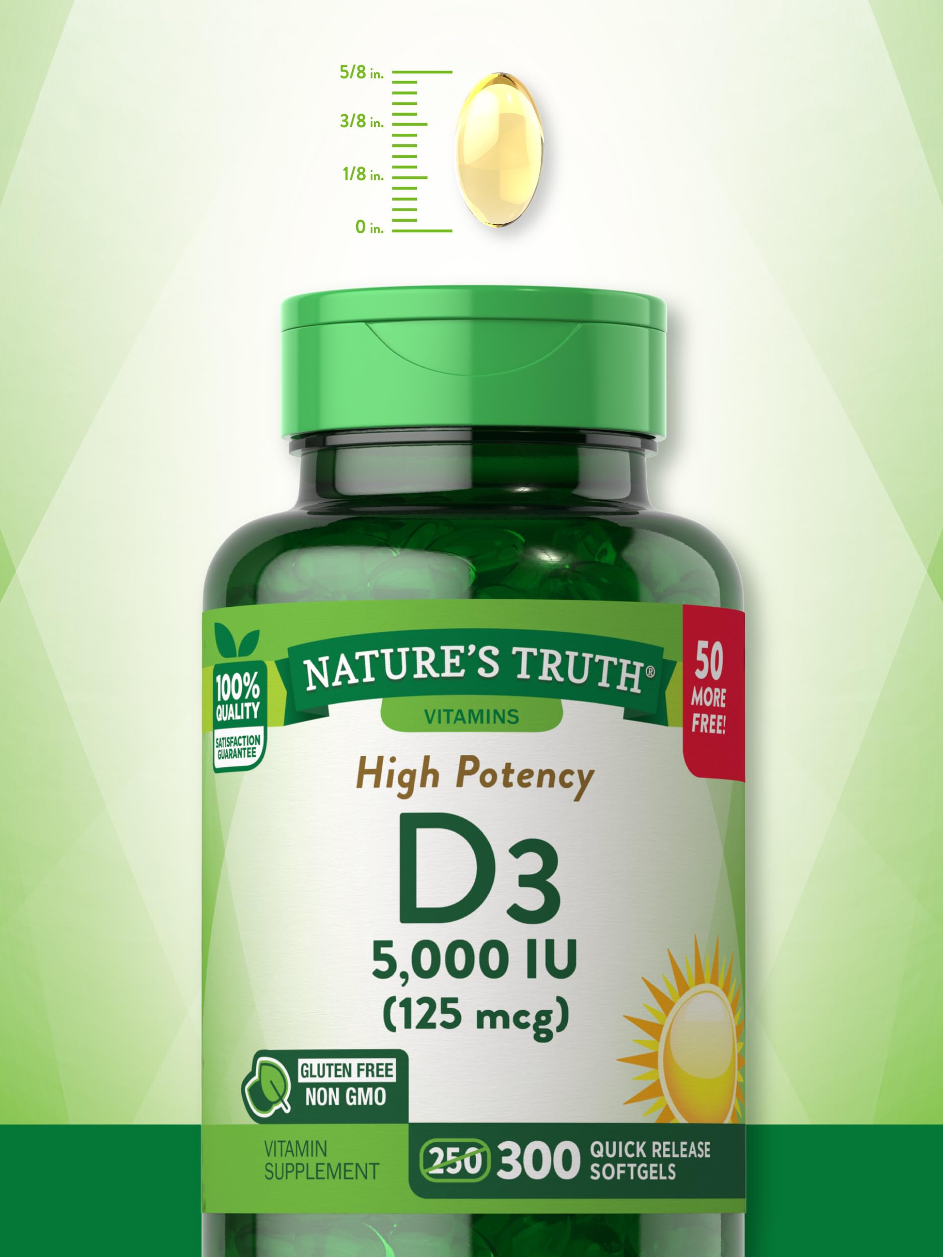 Vitamin D3 5000 IU | 300 Softgels | High Potency Vitamin D | Non-GMO and Gluten Free Supplement | by Nature's Truth