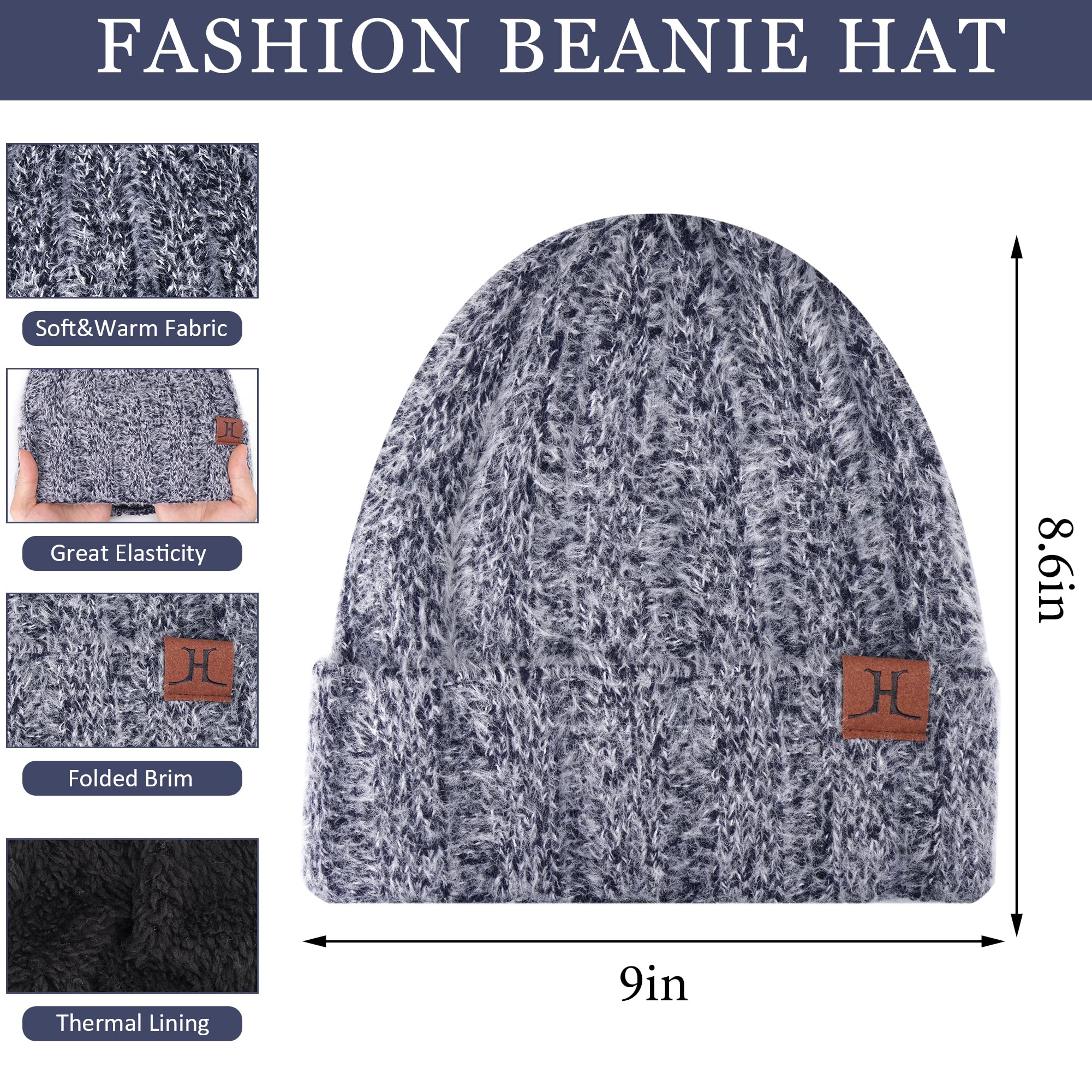 Womens Winter Warm Knit Beanie Hat Touchscreen Gloves Long Neck Scarf Set with Fleece Lined Skull Caps Gifts for Women Men
