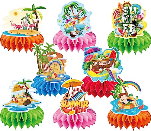 Uyoulis Set of 8 Premium 3D Double-Sided Paper Honeycomb Centerpiece Decorations for Summer Pool Hawaiian Beach Parties - Desktop Decor, Birthday Photo Props, and Holiday Party Supplies
