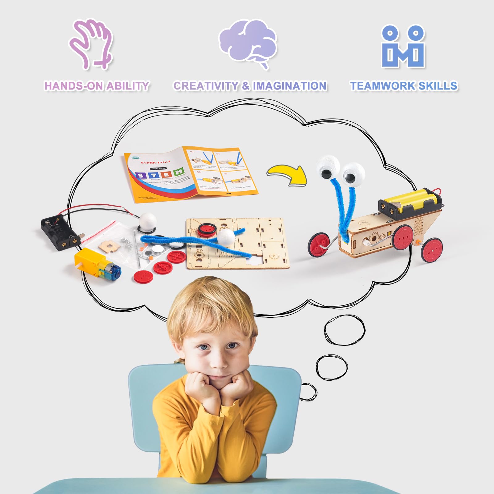 STEM Kits for Kids Ages 8-10-12, Robot Building Crafts Kit for Boys Age 6-8, Wood Science Projects, 3D Wooden Puzzles, Woodworking Model Stem Toys for 5 6 7 8 9 10 11 12 13+